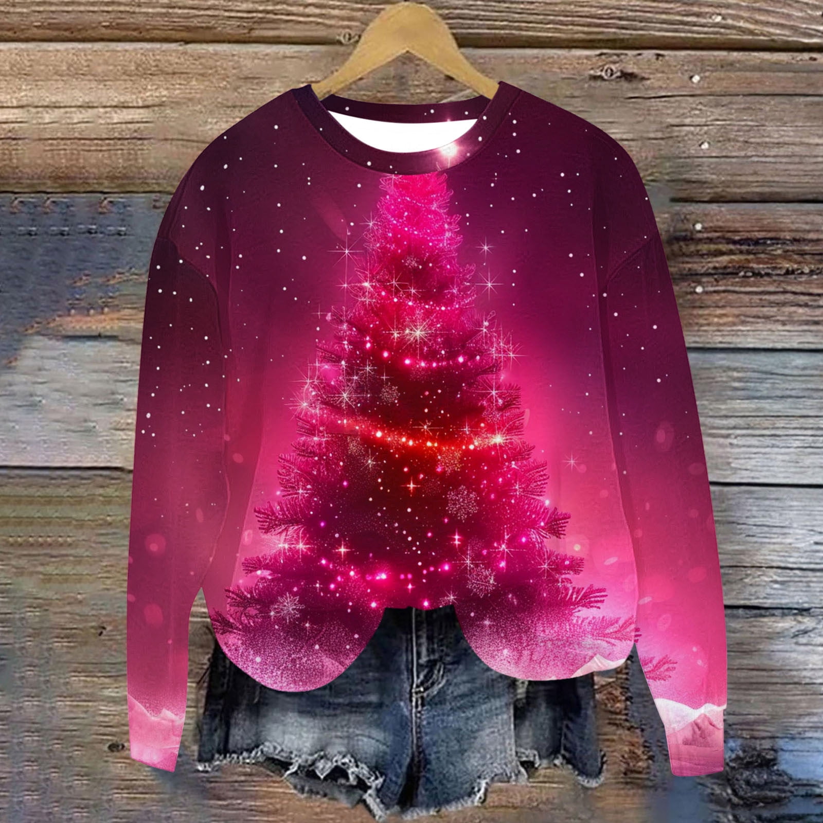 LEKWK Christmas Tree Sweatshirts Women Vintage Holiday Party Shirts ...