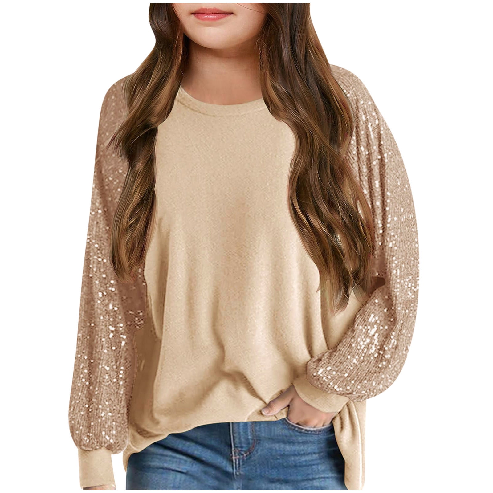 LEKWK Clothes for Teen Girls Sequin Sparkly Glitter Tops Long Sleeve ...
