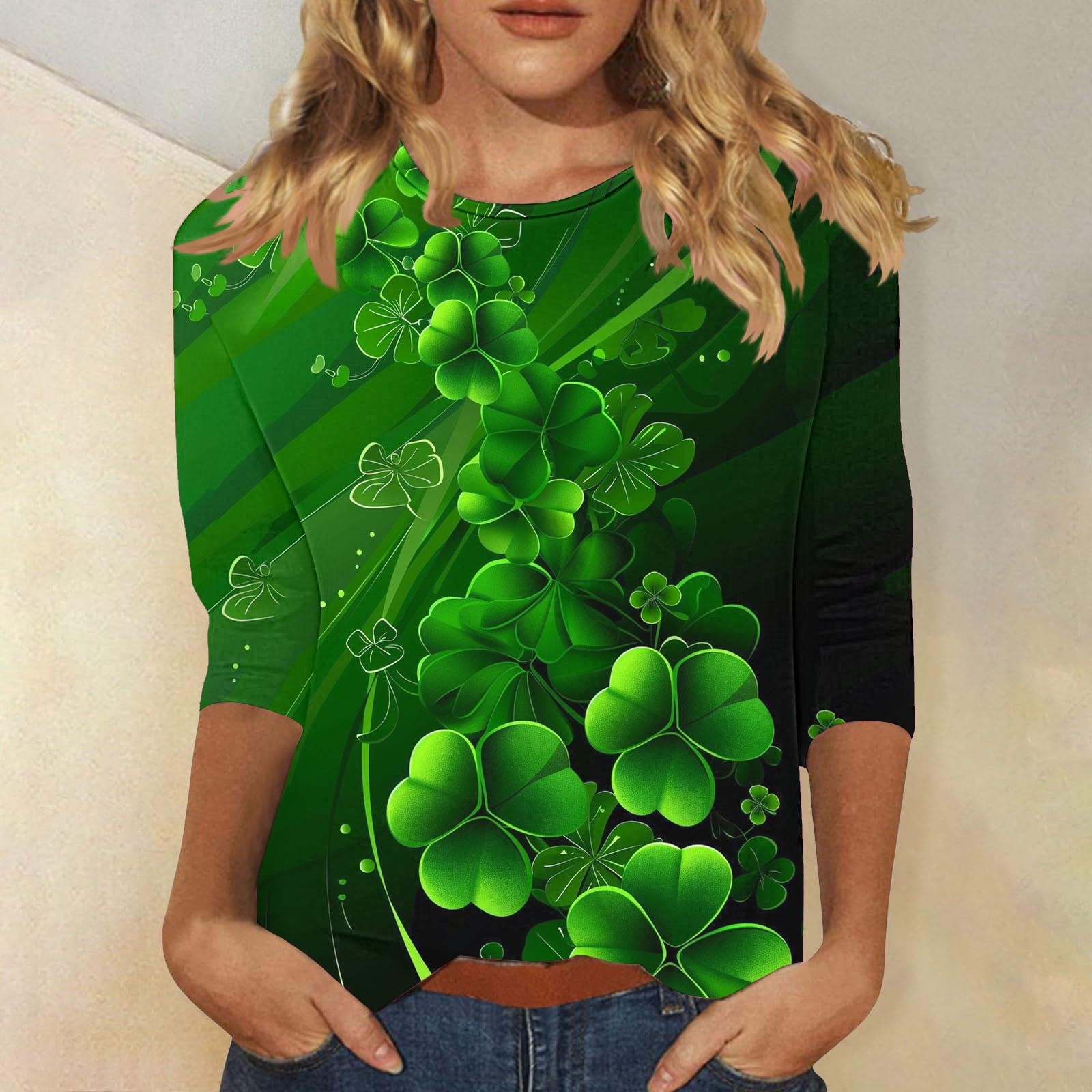 LEKWK Dressy Tops for Women Bokeh Lights Spring Tops 3/4 Sleeve Tops ...