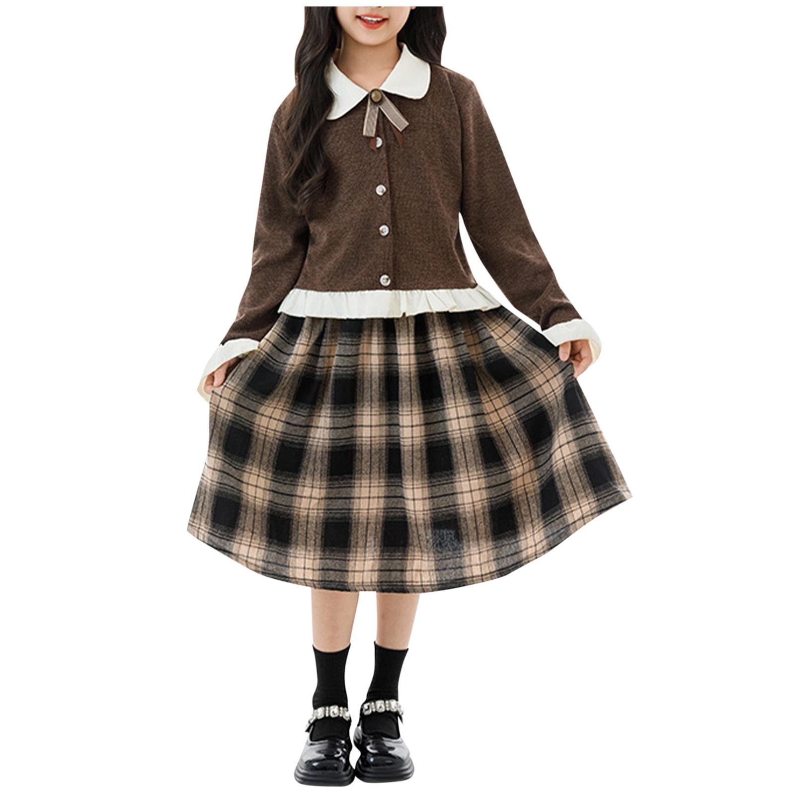 LEKWK Girls Preppy School Outfit Set Long Sleeve Knit Cardigan with ...