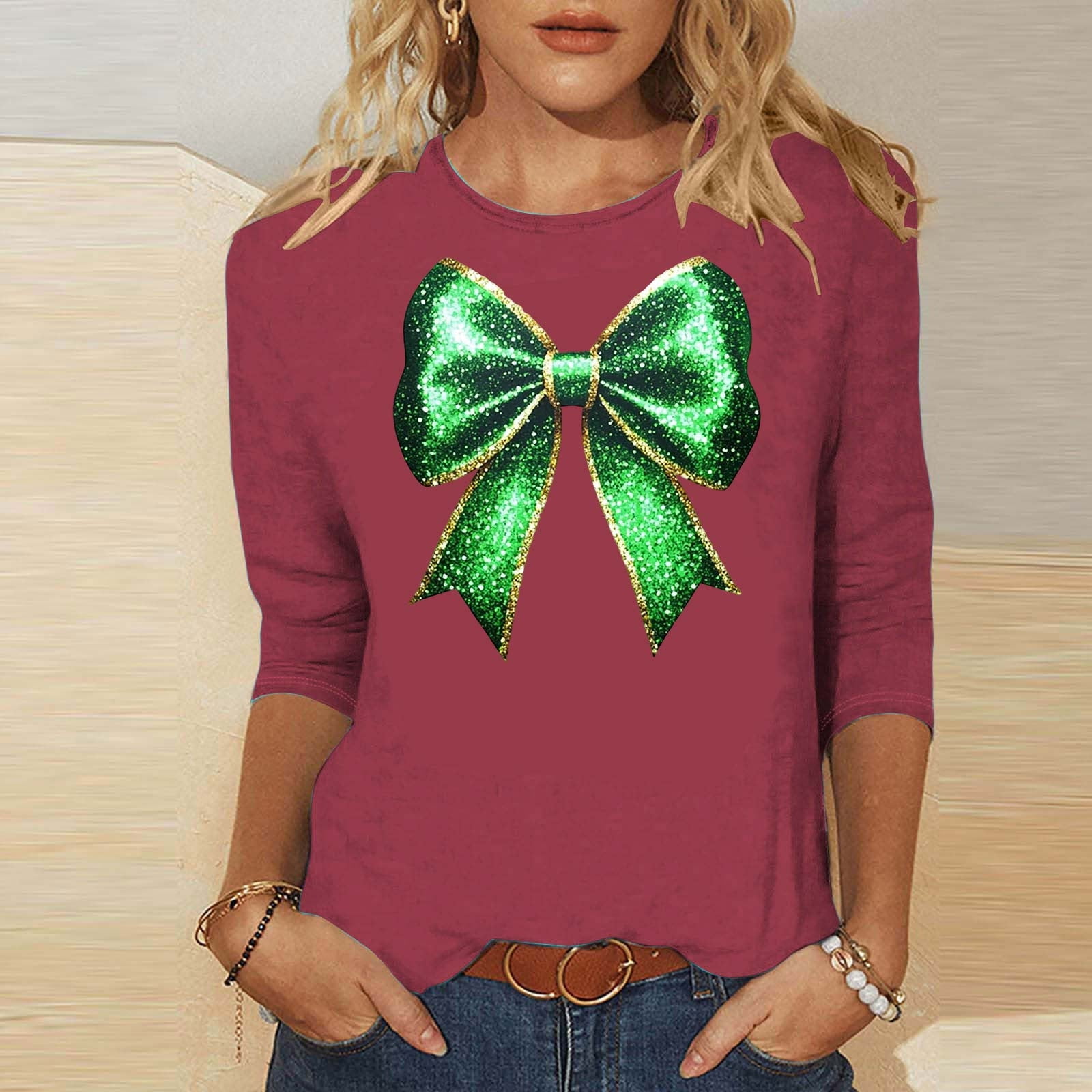 LEKWK Graphic Tees Crew Neck 3/4 Sleeve Trendy Tops Graphic Tees Satin ...