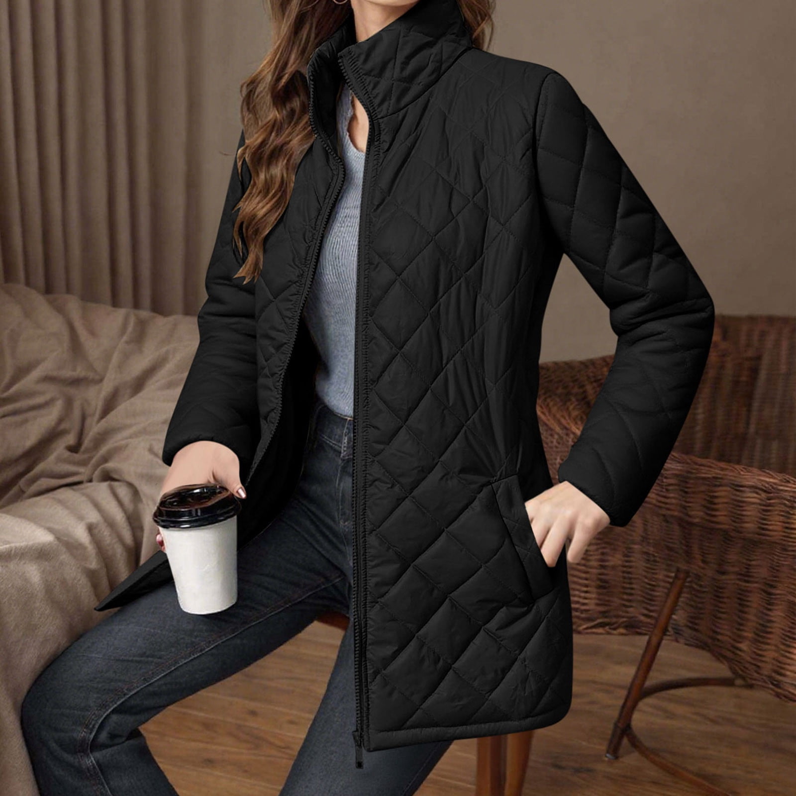 LEKWK Lightweight Quilted Jackets for Women Zip up Warm Padded Winter ...