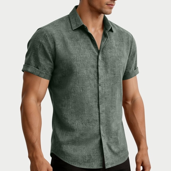LEKWK Linen Tops for Men Collared Button Down Shirts Lightweight Short ...