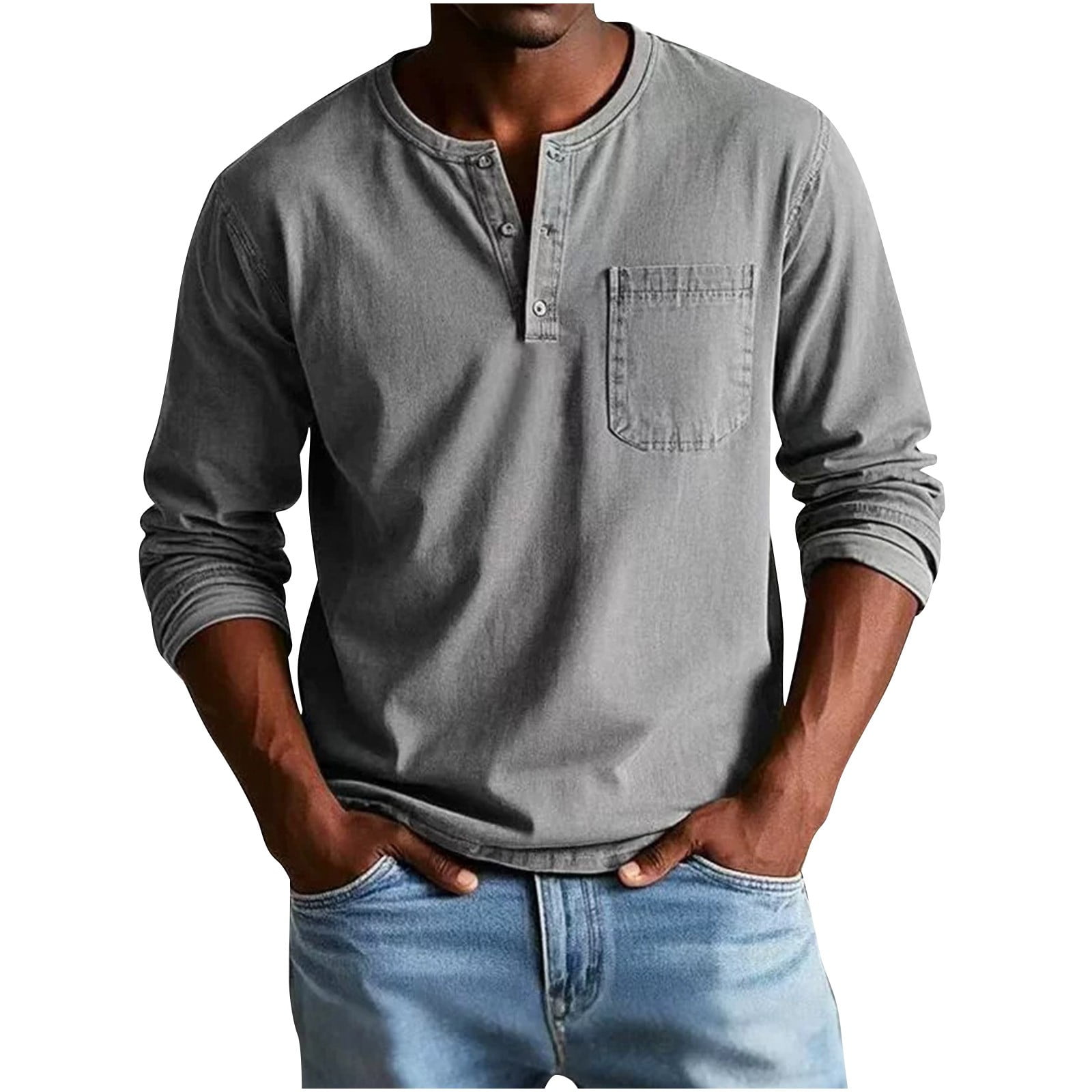 LEKWK Long Sleeve Shirts for Men Quarter Butten Pullover Tops Crew Neck ...