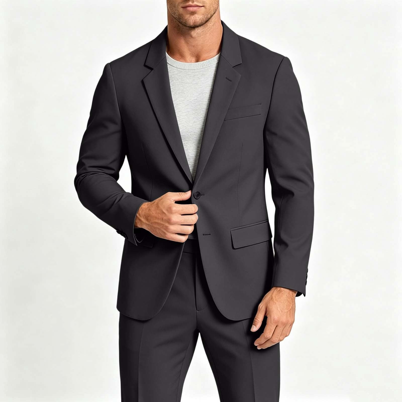 LEKWK Mens Suits 2 Piece Slim Fit Long Sleeve Notch Lapel Two Button ...