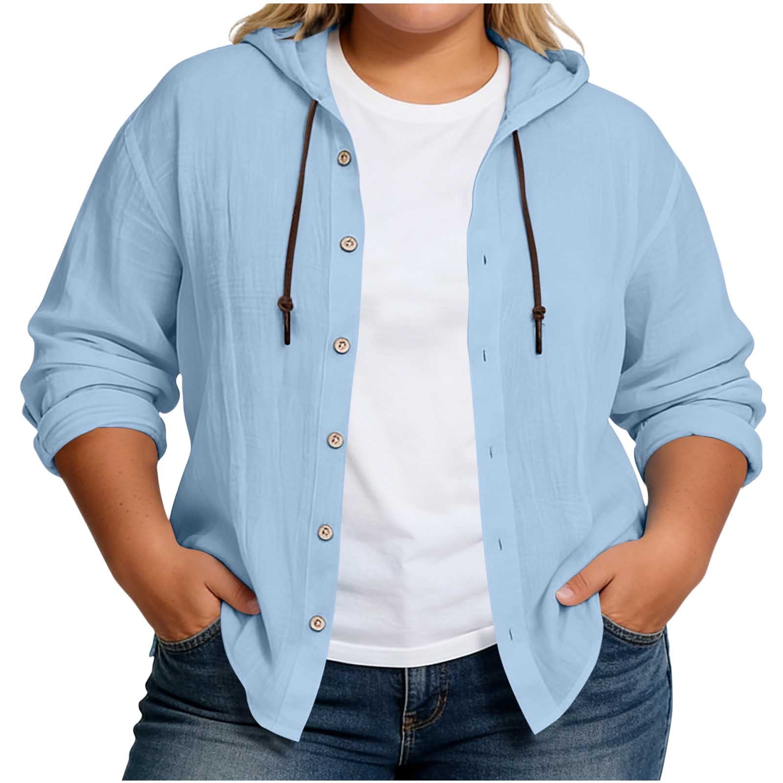 LEKWK Plus Size Womens Linen Shirt Oversized Lightweight Long Sleeve ...