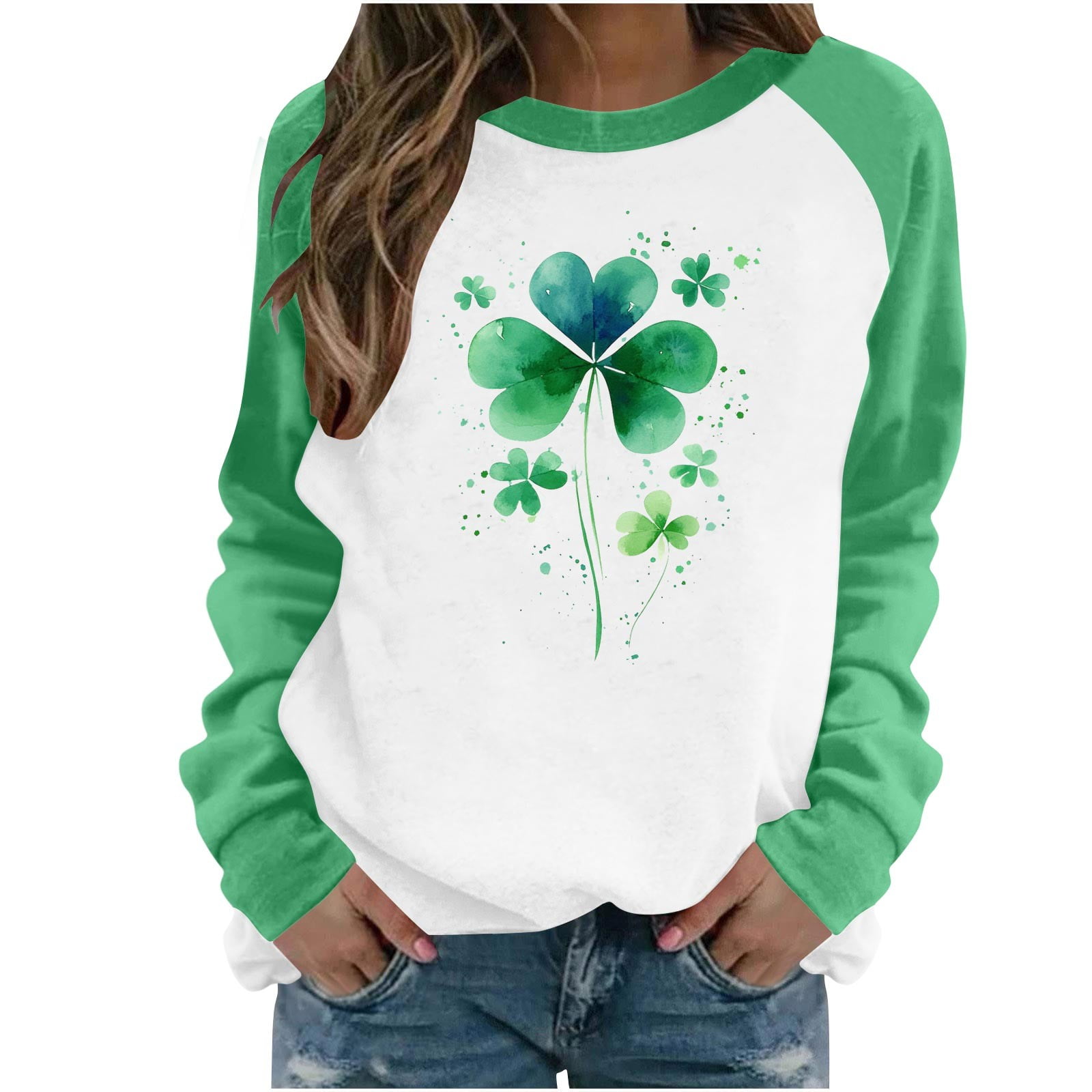 LEKWK Shamrock Shirts for Women Flower Print Tees And Tanks Raglan ...