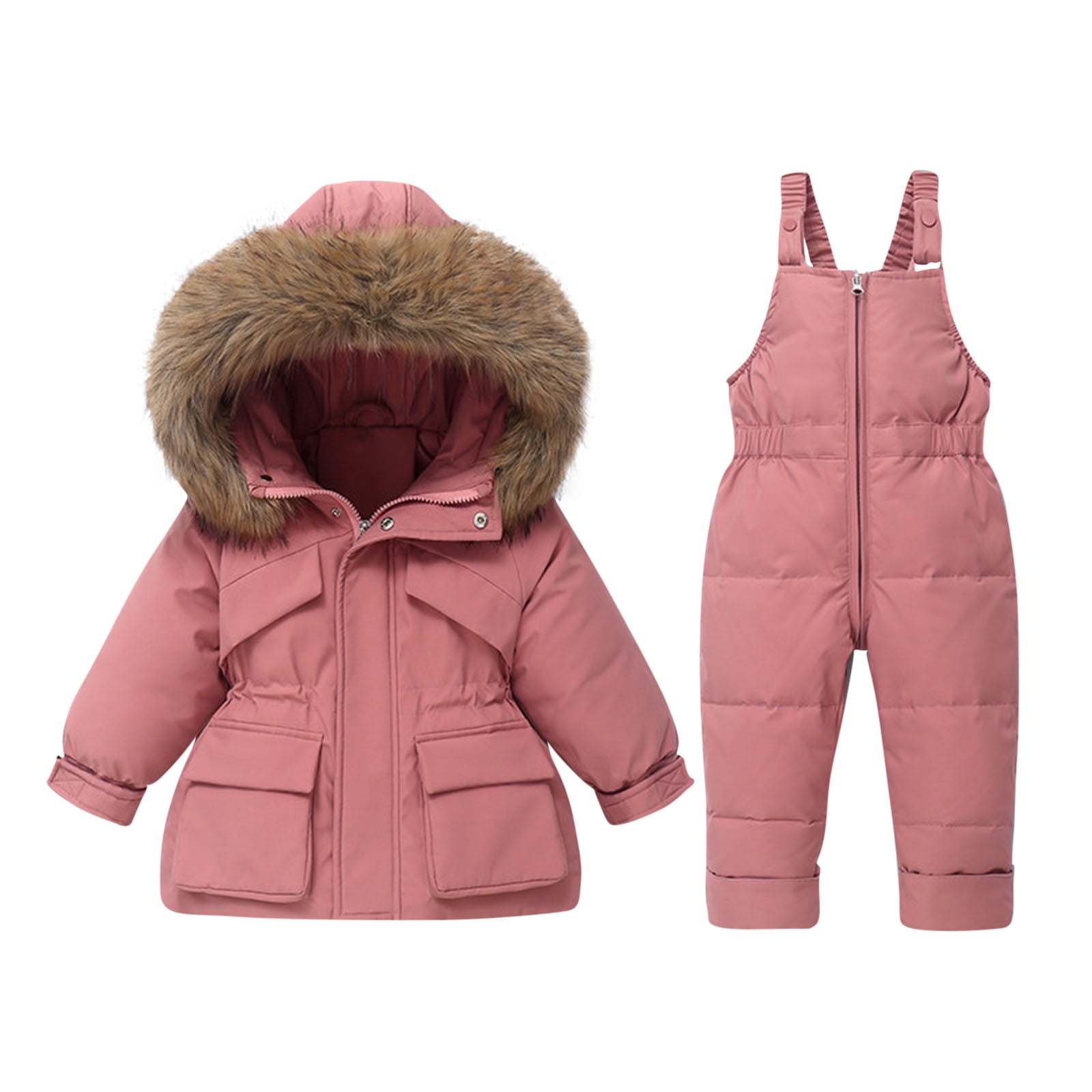LEKWK Toddler Winter Snowsuit Set Faux Fur Hooded Padded Down Jacket ...