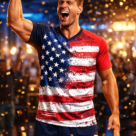LEKWK USA Soccer Jersey Men Short Sleeve Flag Training Shirt Breathable ...