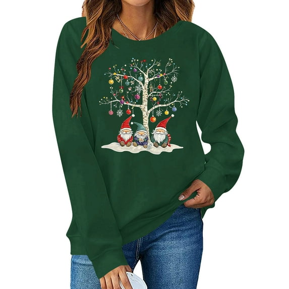 LEKWK Women's Christmas Sweatshirt Holiday Santa Tree Graphic Tops ...