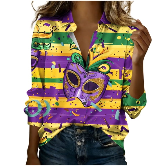 LEKWK Women's Mardi Gras Tops Leopard Glitter Print Button Down Blouses ...