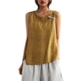 LEKWK Womens Linen Tank Top Embroidered Detail Round Neck Boho Tops ...