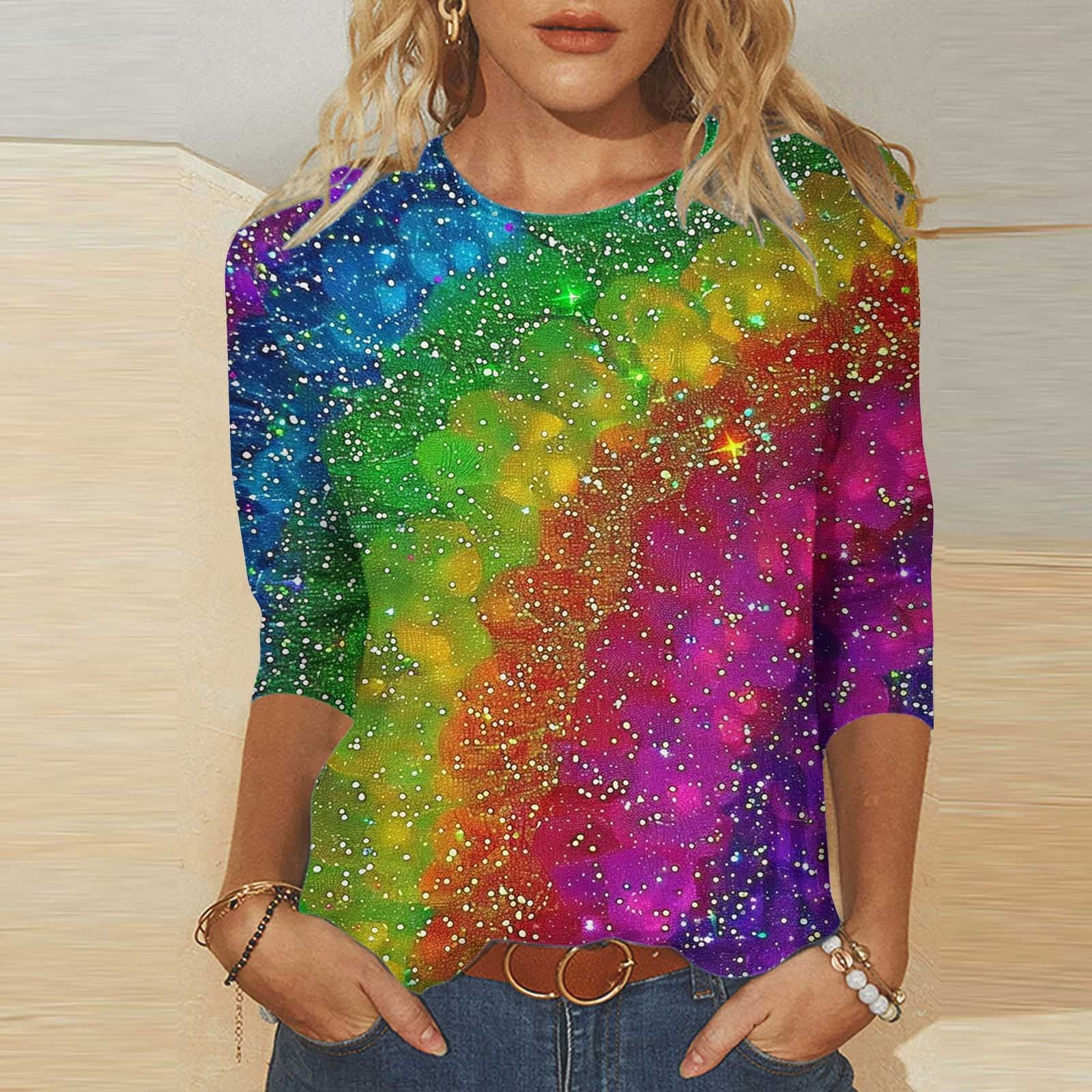 LEKWK Womens Sequin Top formal Sparkle Top Fashion Glitter Outfits 3/4 ...