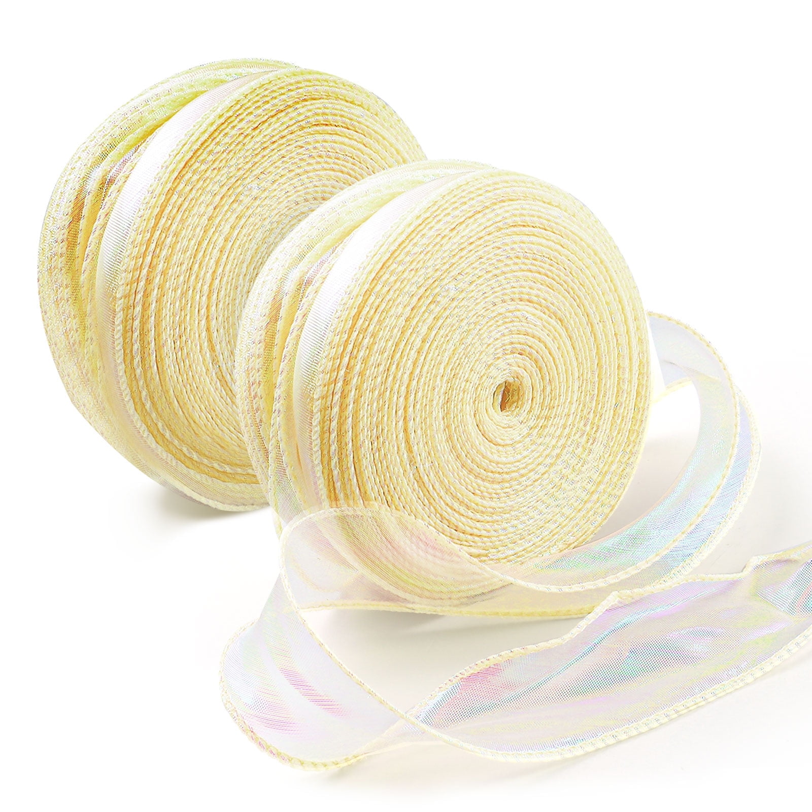LELE LIFE 2 Roll 1.6in x 40Yd Iridescent Sheer Organza Ribbon, Glitter ...