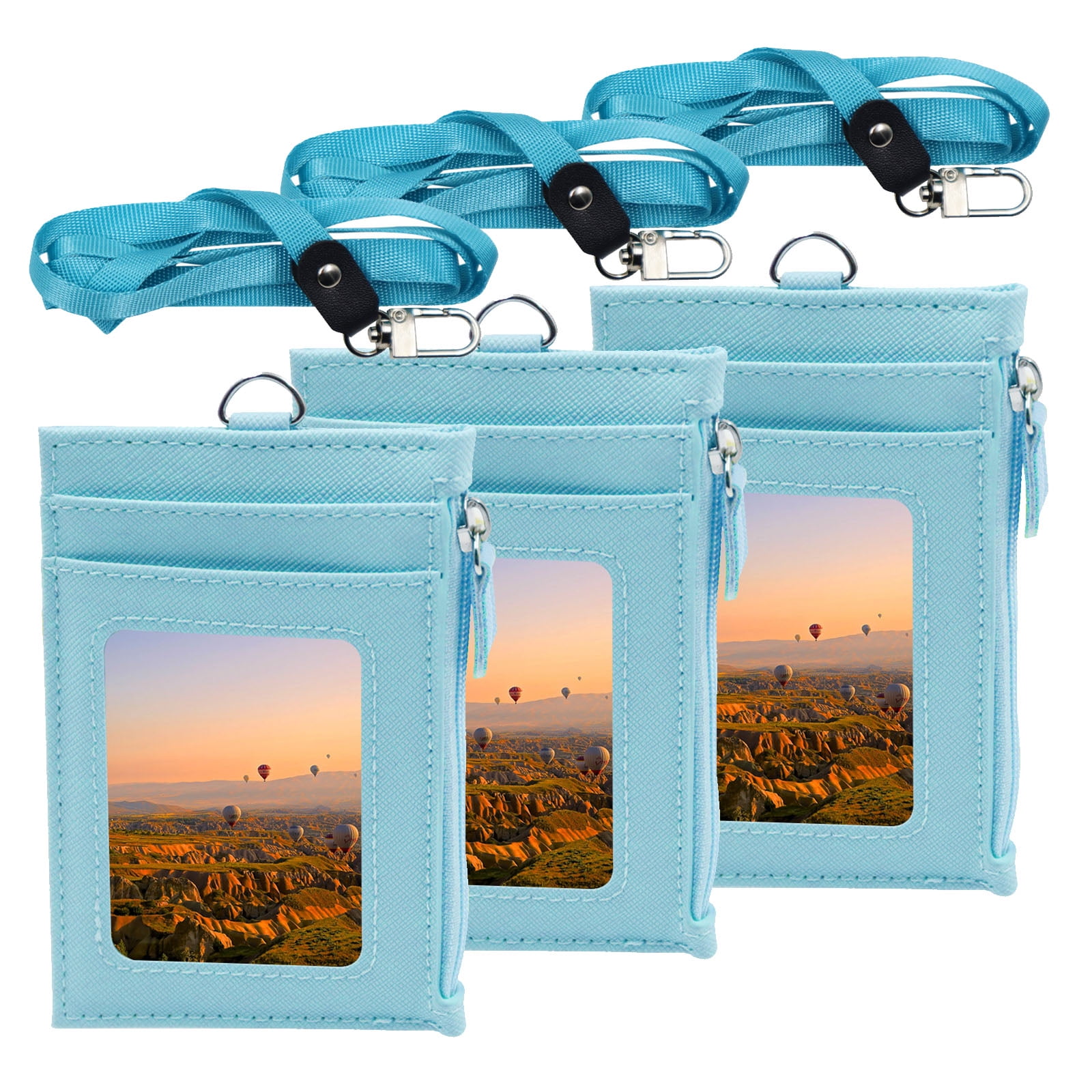 LELE LIFE 3 Pack Leather Badge Holder with Zipper Pocket, ID Badge Card ...