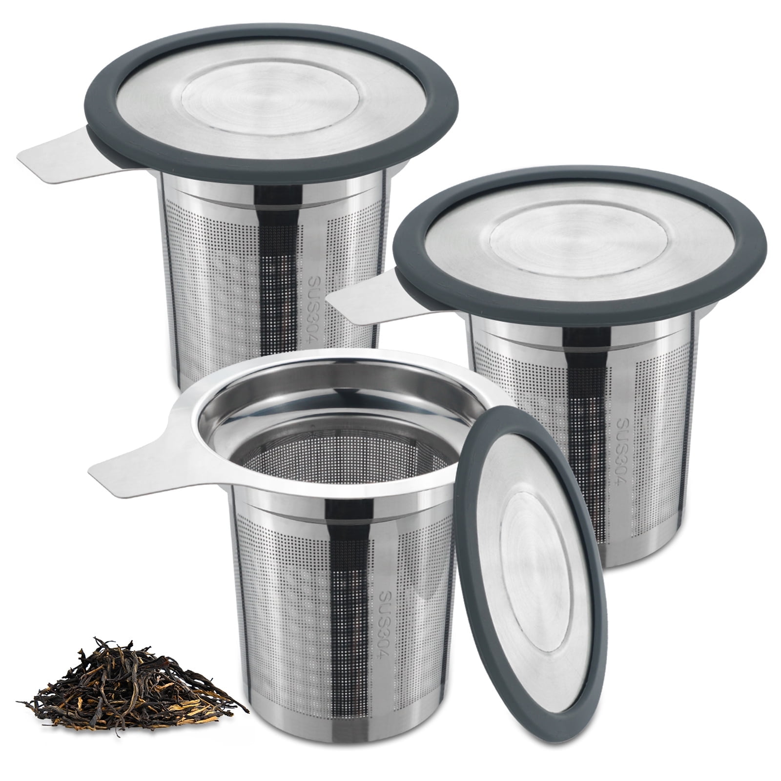 LELE LIFE 3Pcs Extra Fine Mesh Tea Infuser Strainer with Lid, Large ...