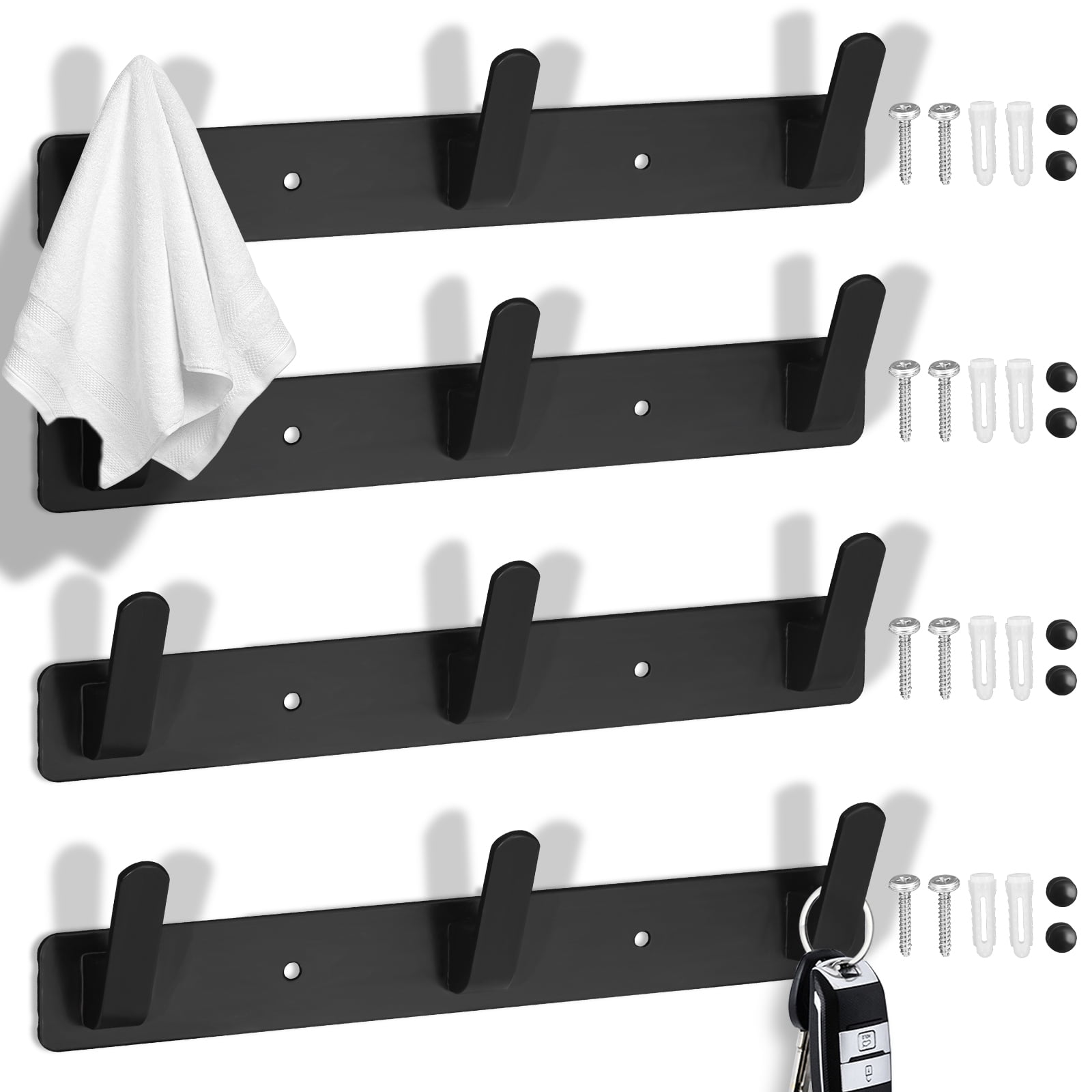 LELE LIFE 4Pcs Coat Rack Wall Mount with 3 Black Coat Hooks, Hat Racks ...