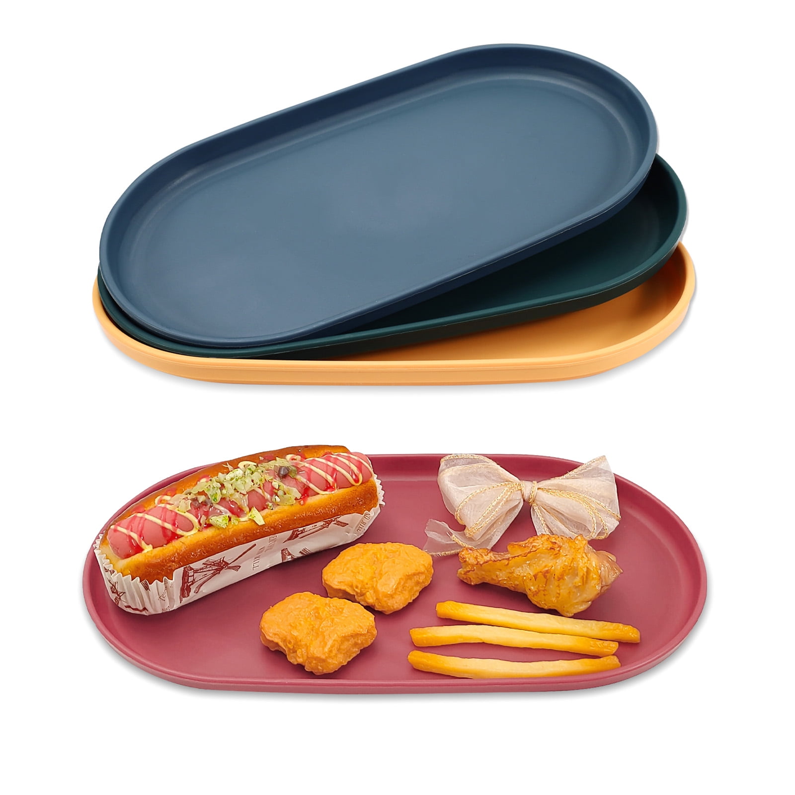 LELE LIFE 4Pcs Oval Serving Tray, 12 x 6.7in Reusable Plastic Tray Food ...