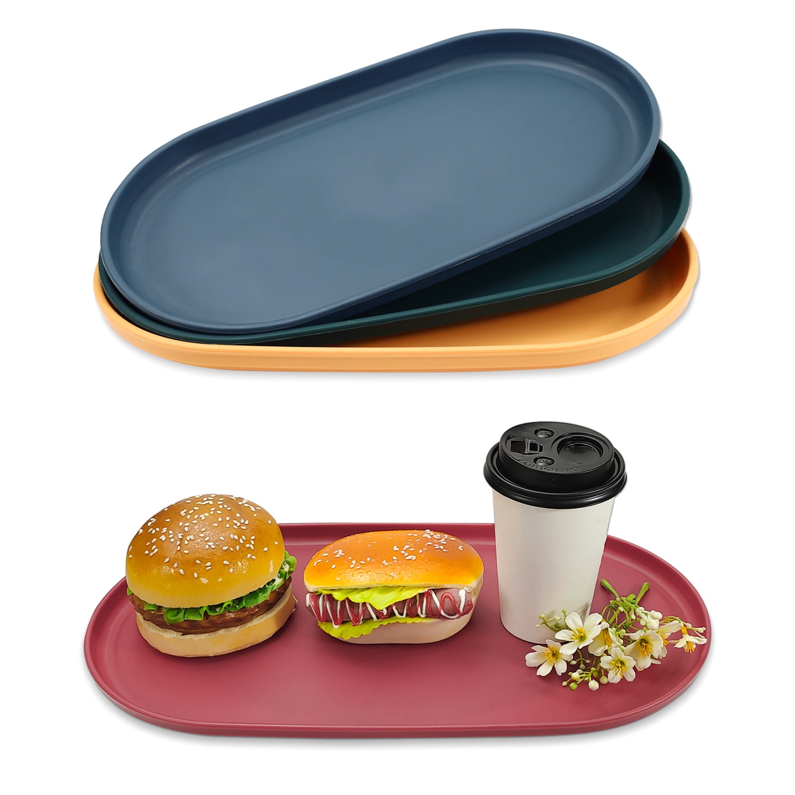 LELE LIFE 4Pcs Oval Serving Tray, 14.8 x 8.1in Reusable Plastic Tray ...