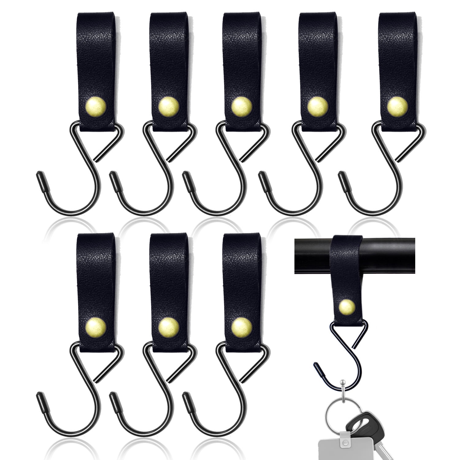 LELE LIFE 8pcs Leather Metal S Hooks for Hanging, S Hook for Closet Rod ...