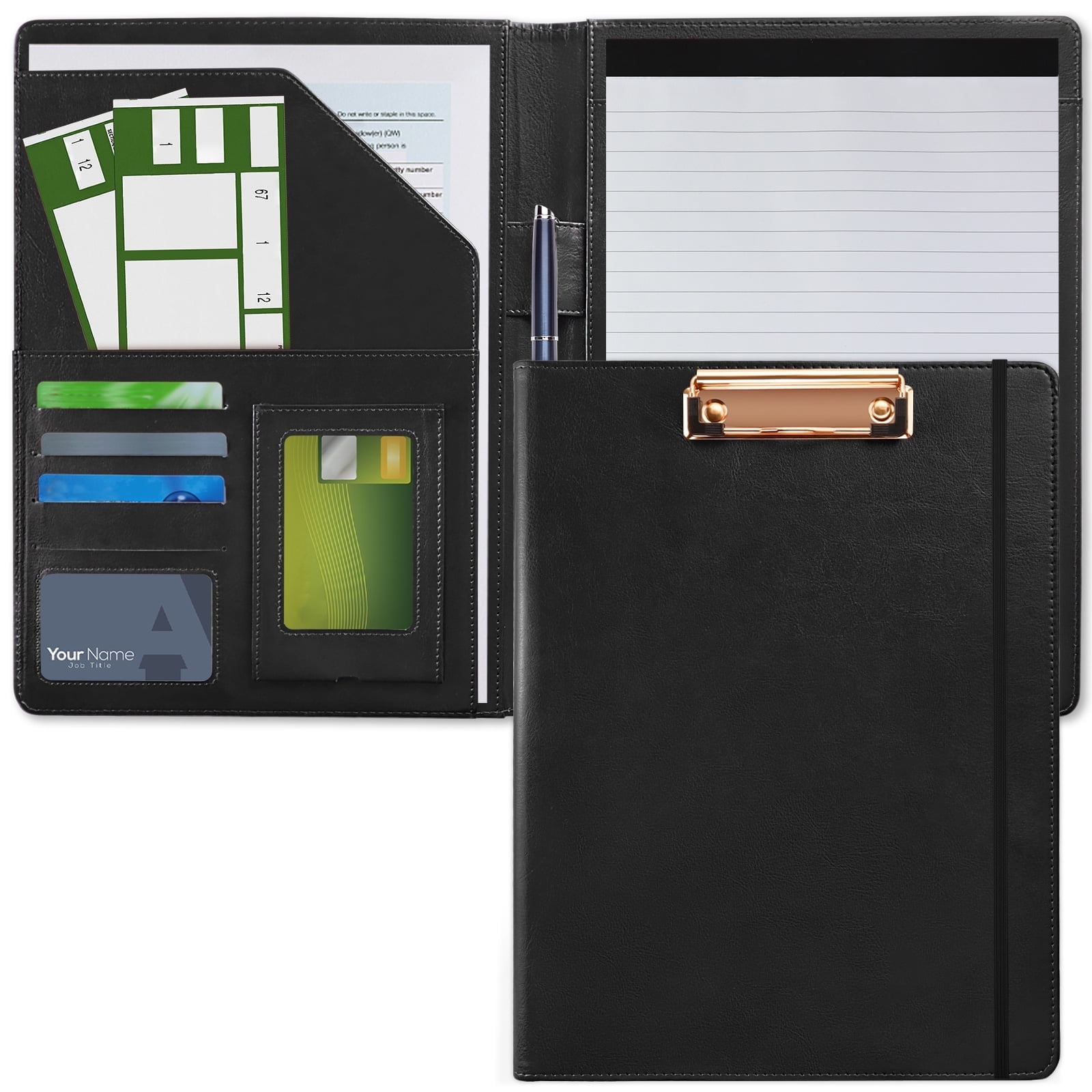 LELE LIFE Leather Portfolio Binder Padfolio with Clipboard and Document ...