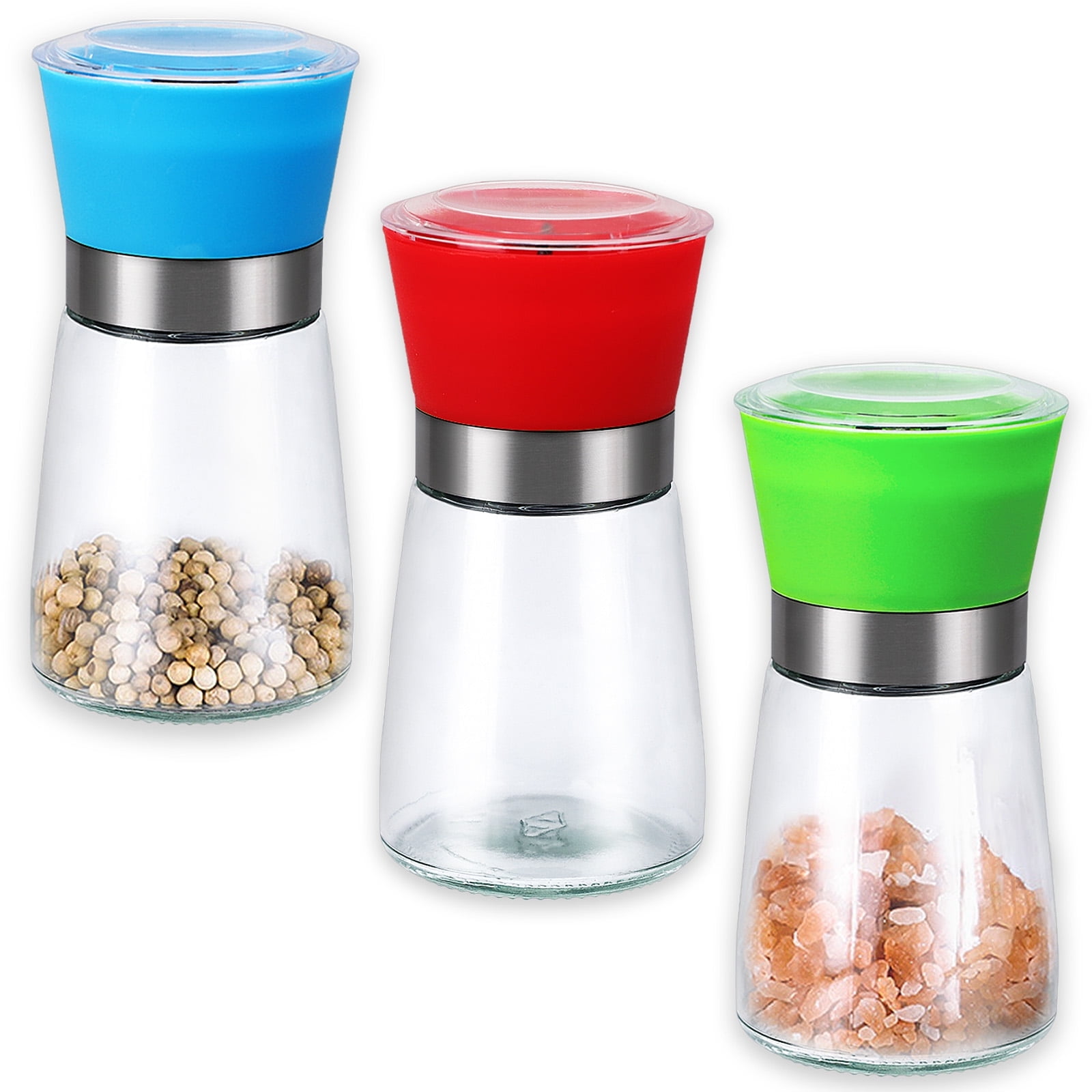 LELE LIFE Salt and Pepper Grinder Set of 3, Refillable Mill Adjustable ...