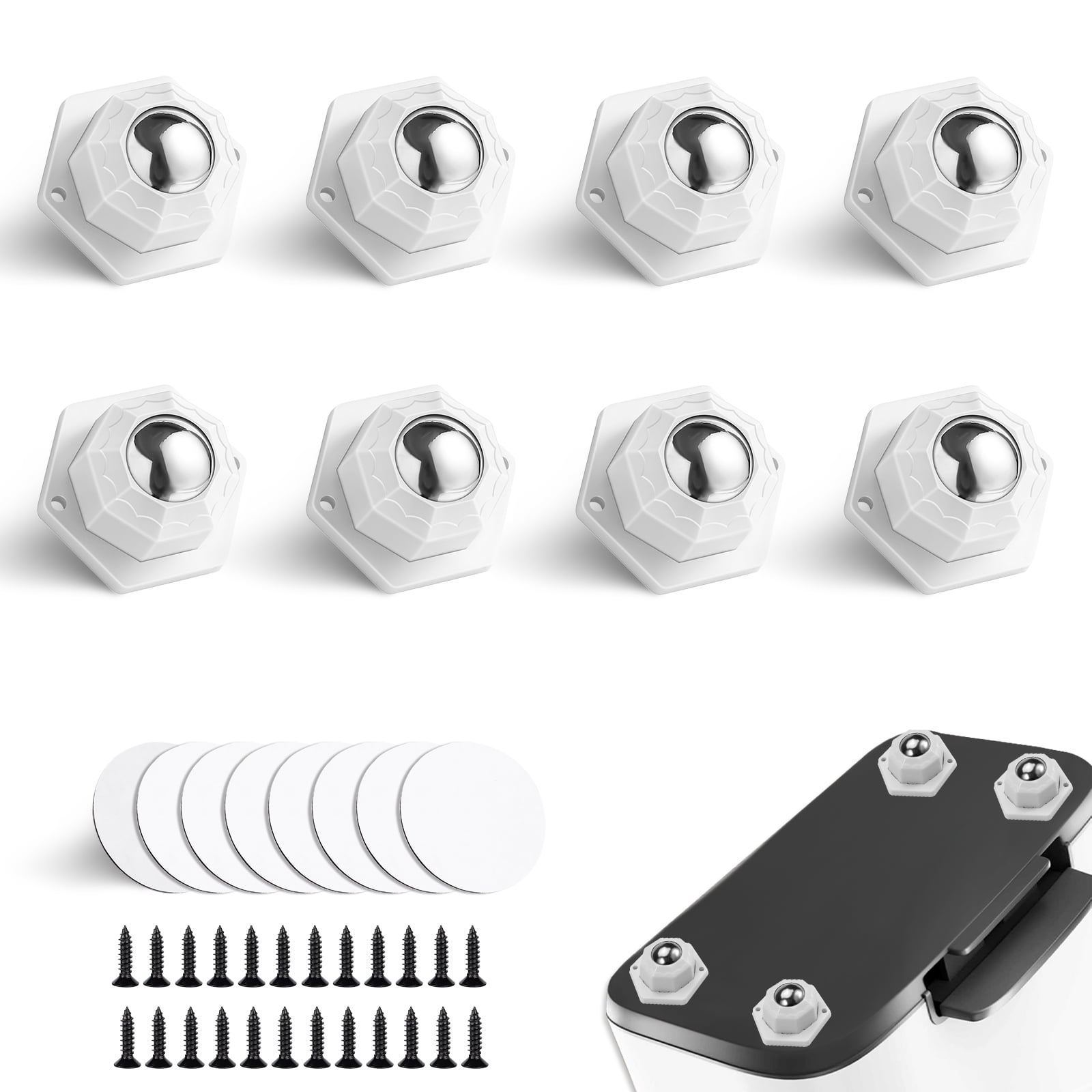 LELE LIFE Self Adhesive Caster Wheels with Large Steel Ball, Mini ...