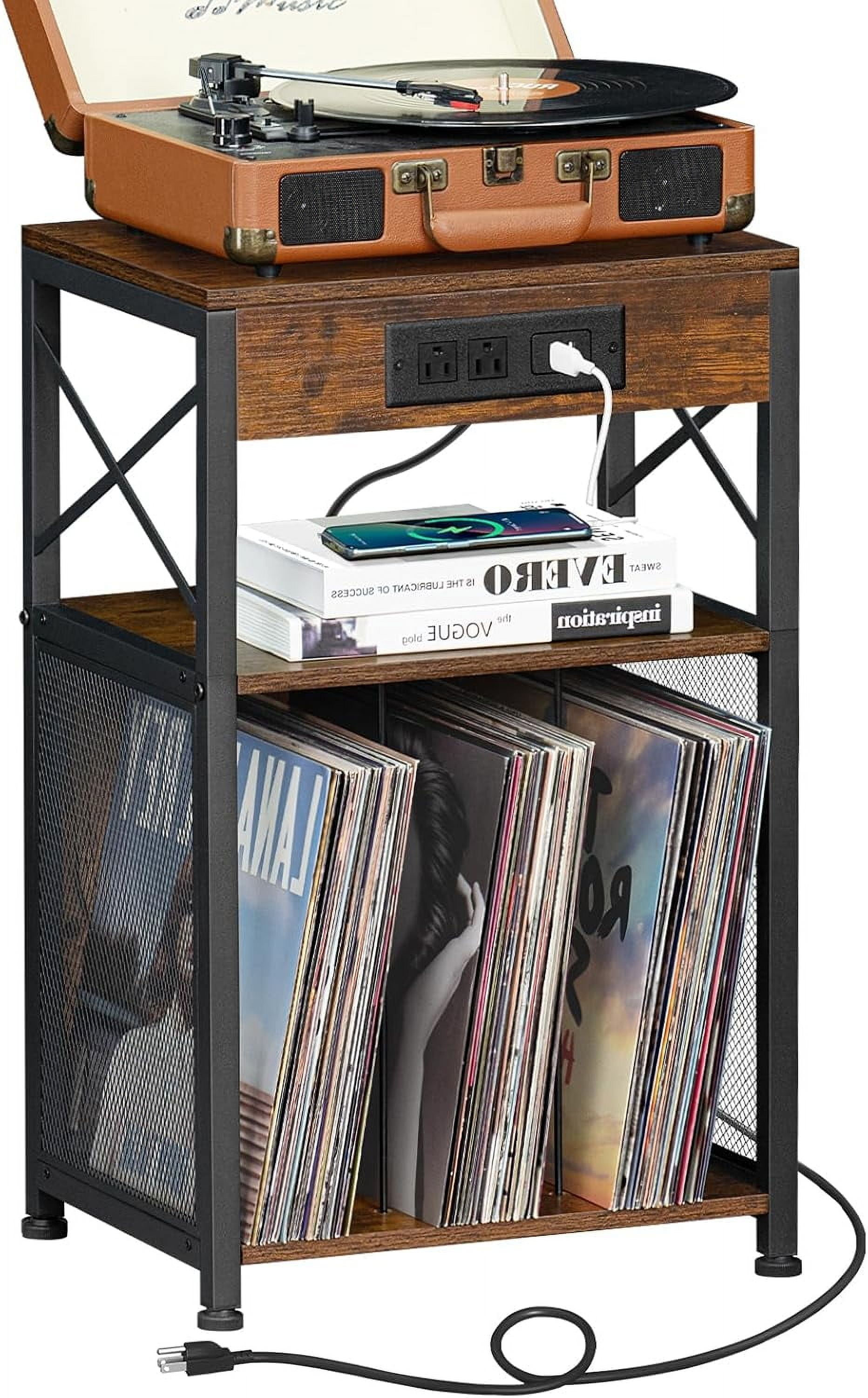 LELELINKY 3 Tier End Table, Side Table with Display Shelf, Black Vinyl ...