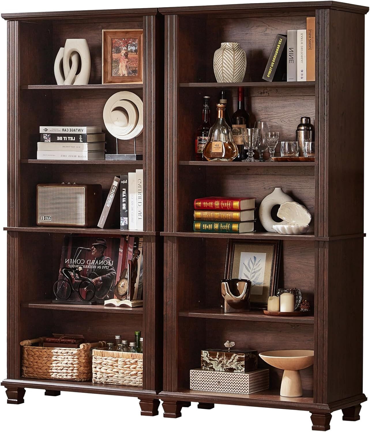 LELELINKY 5-Tier Upright Bookshelf with Open Display Shelves Set of 2 ...