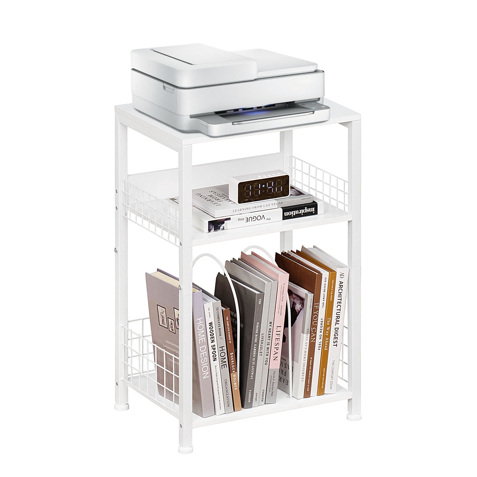 LELELINKY End Table with Storage, Small White Nightstand with Side Net ...