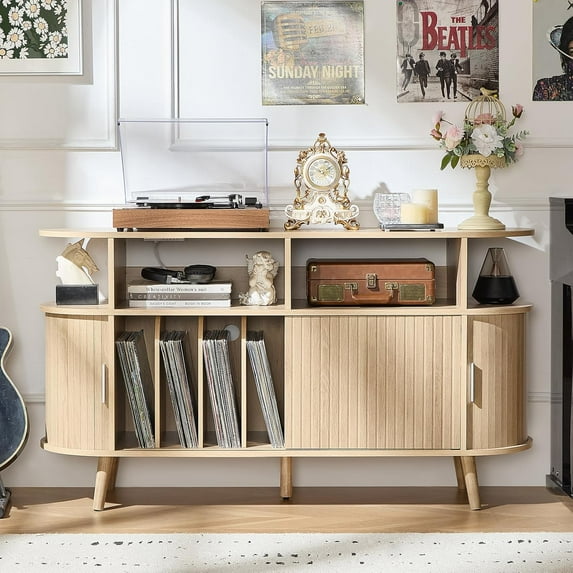 LELELINKY Extra Large Round Record Player Stand with Charging Station ...