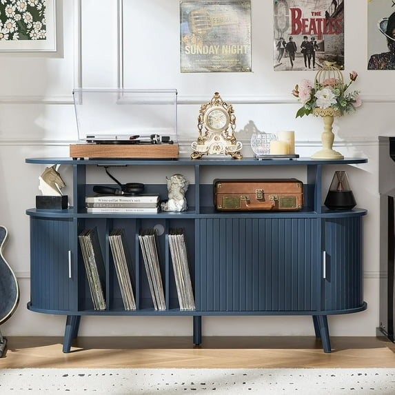 LELELINKY Extra Large Round Record Player Stand with Charging Station ...