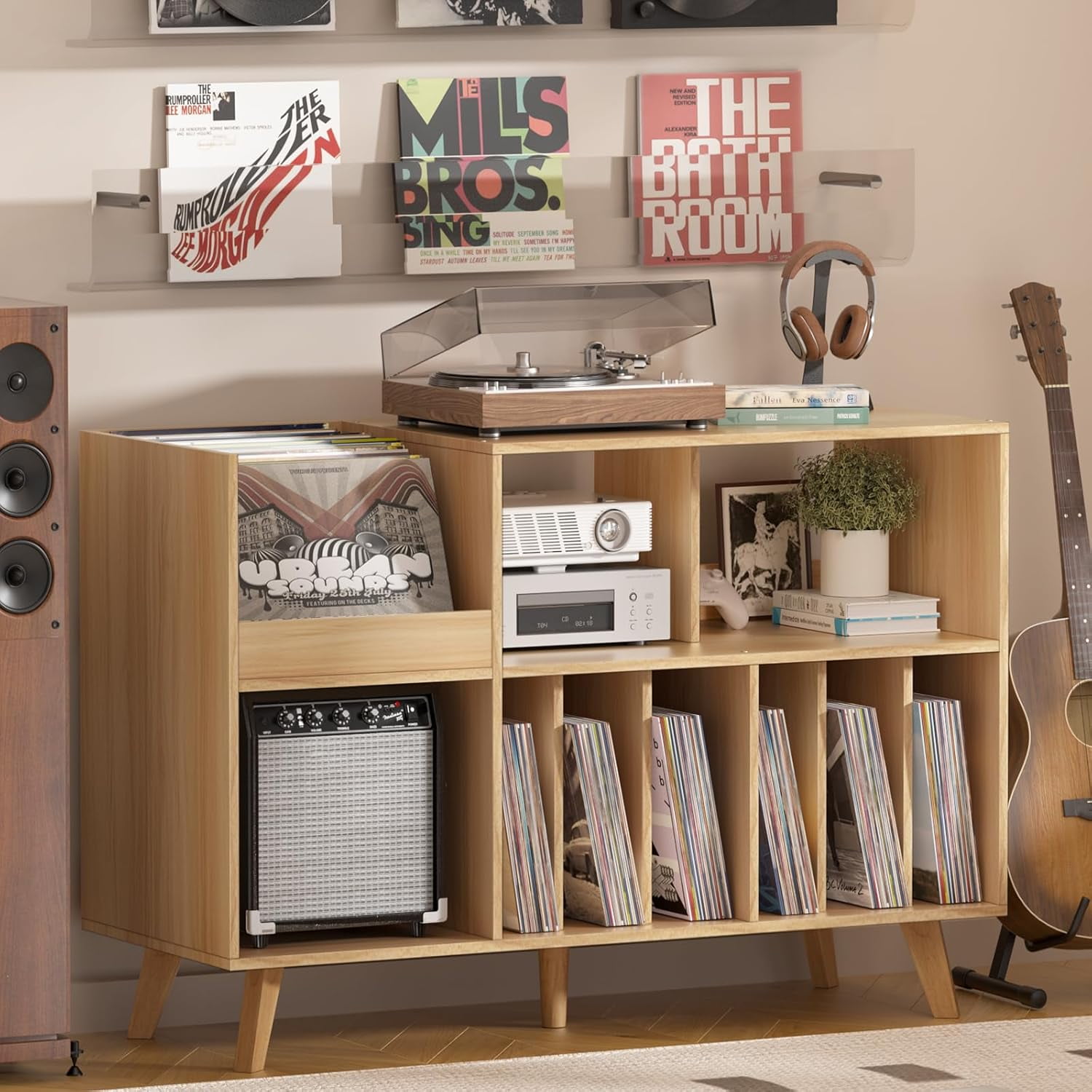 LELELINKY Large Record Player Stand, 48''Turntable Stand with Storage ...