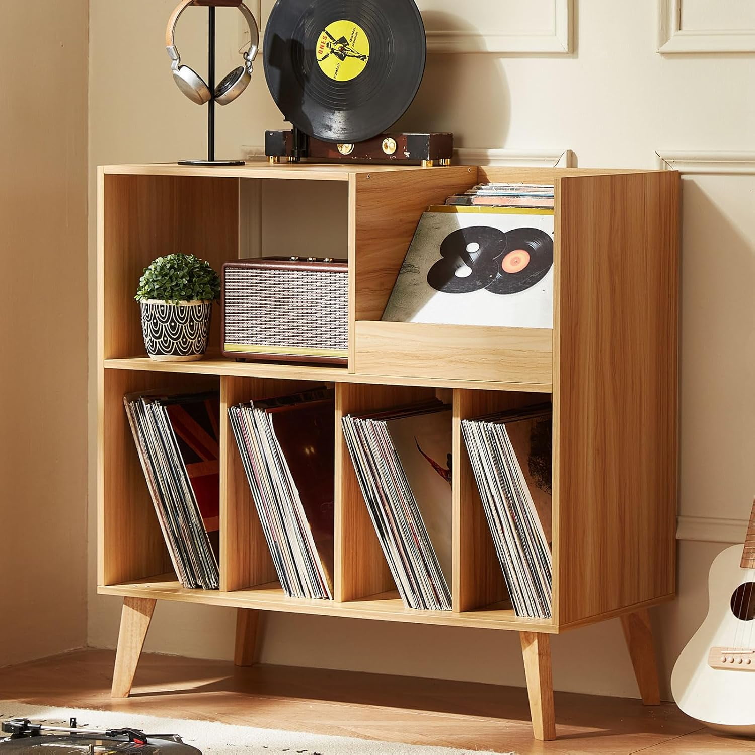LELELINKY Large Record Player Stand, Turntable Stand with Storage ...