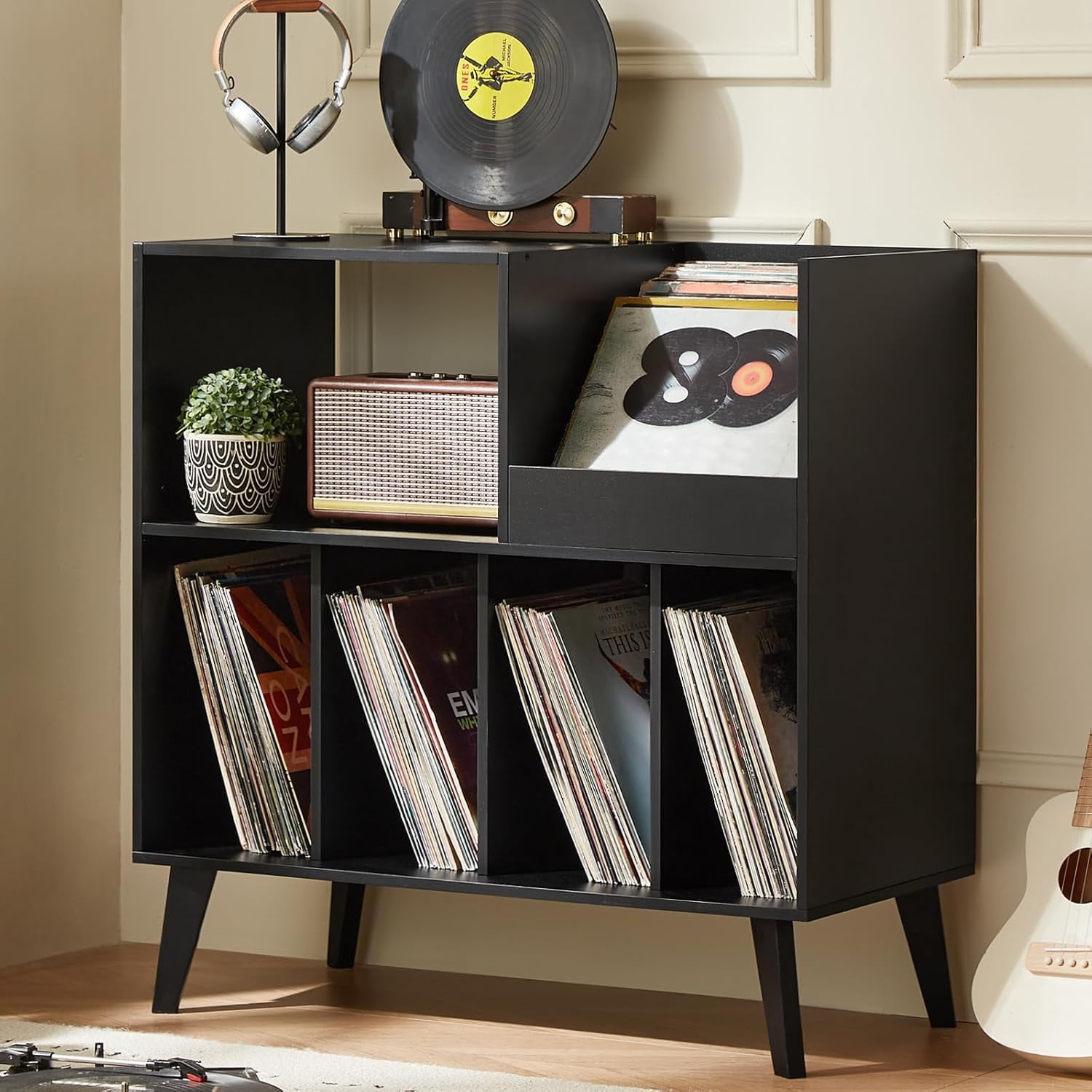 LELELINKY Large Record Player Stand, Turntable Stand with Storage ...