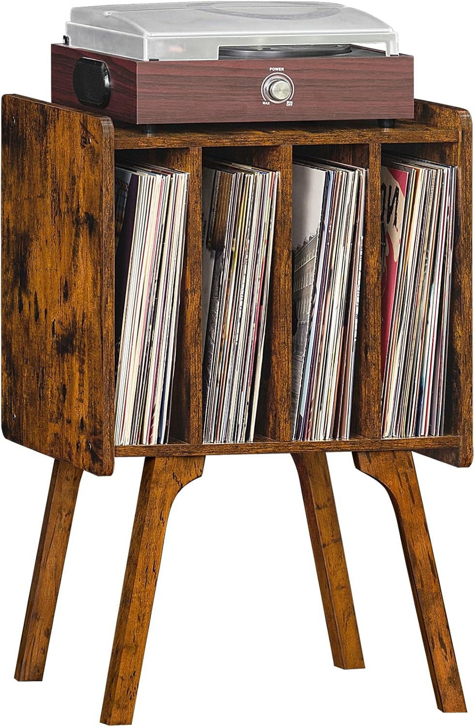 LELELINKY Record Player Stand, Brown Record Storage Table with 4 ...