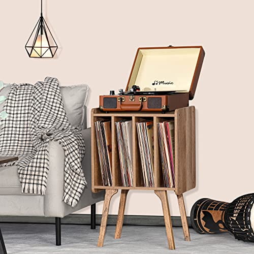 LELELINKY Record Player Stand,Vinyl Record Storage Table with 4 Cabinet ...