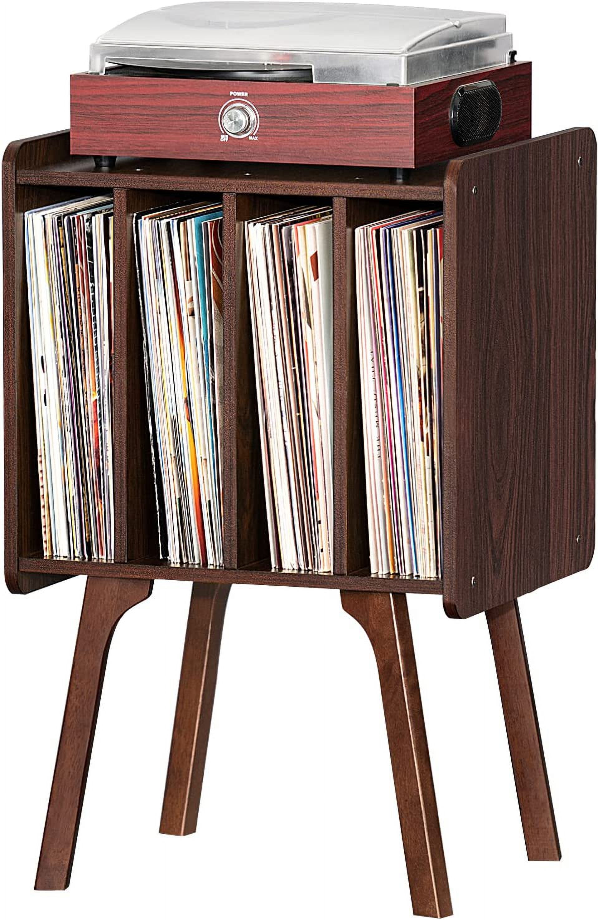LELELINKY Record Player Stand, Walnut Vinyl Record Storage Table with 4 ...
