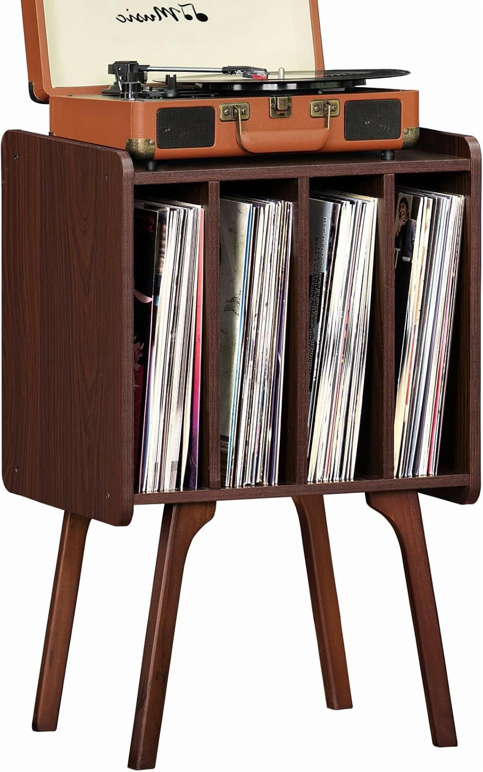 LELELINKY Record Player Stand, Walnut Vinyl Storage Table with 4 ...