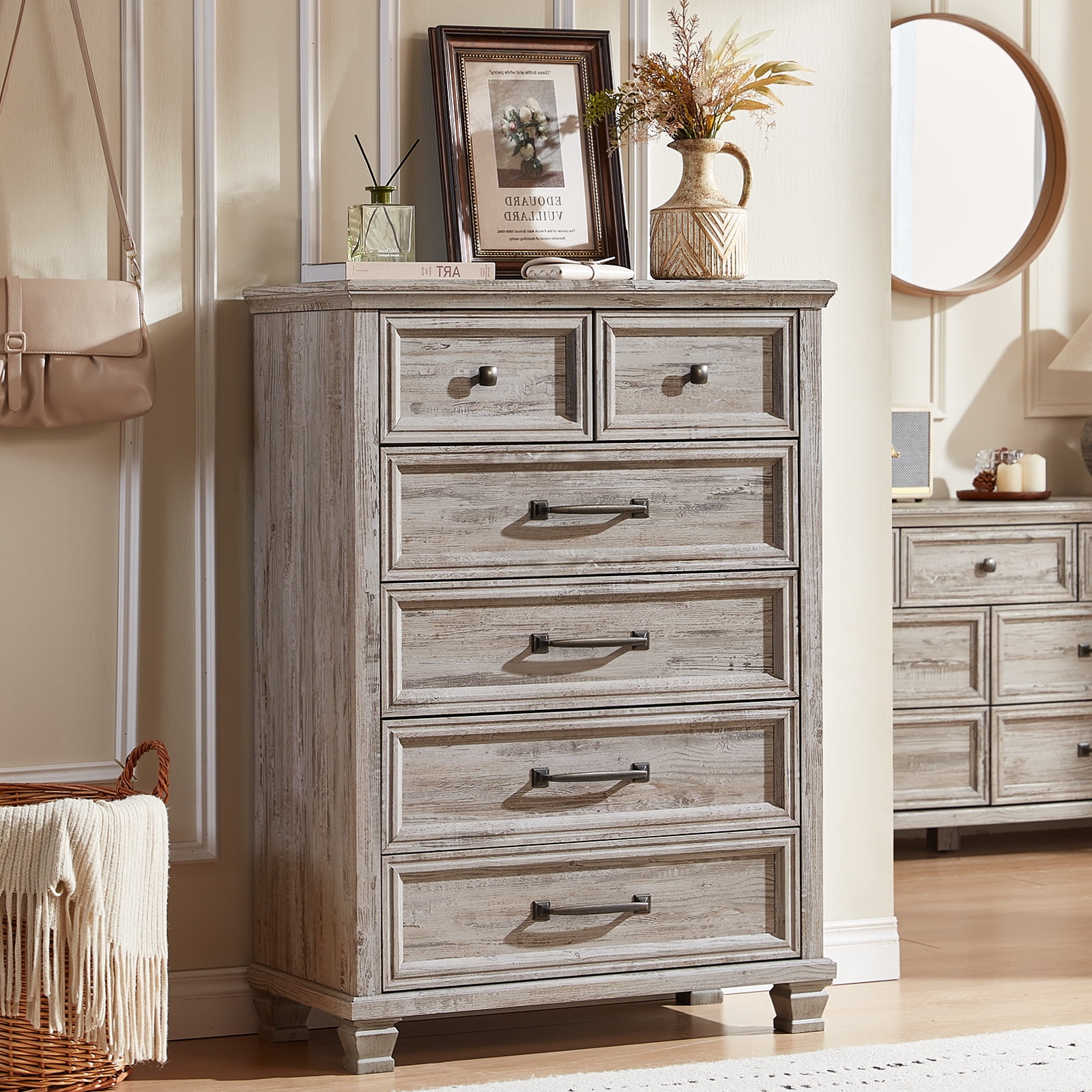 LELELINKY Upright 6 Drawer Dresser for Bedroom, Chests of Drawers for ...