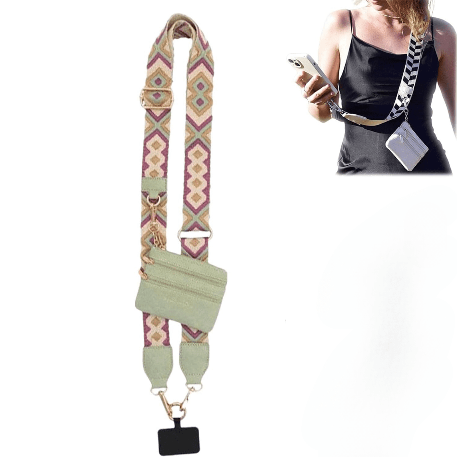 LELINKER Phone Strap with Zippered Pouch, Clip and Go Strap for Phone ...