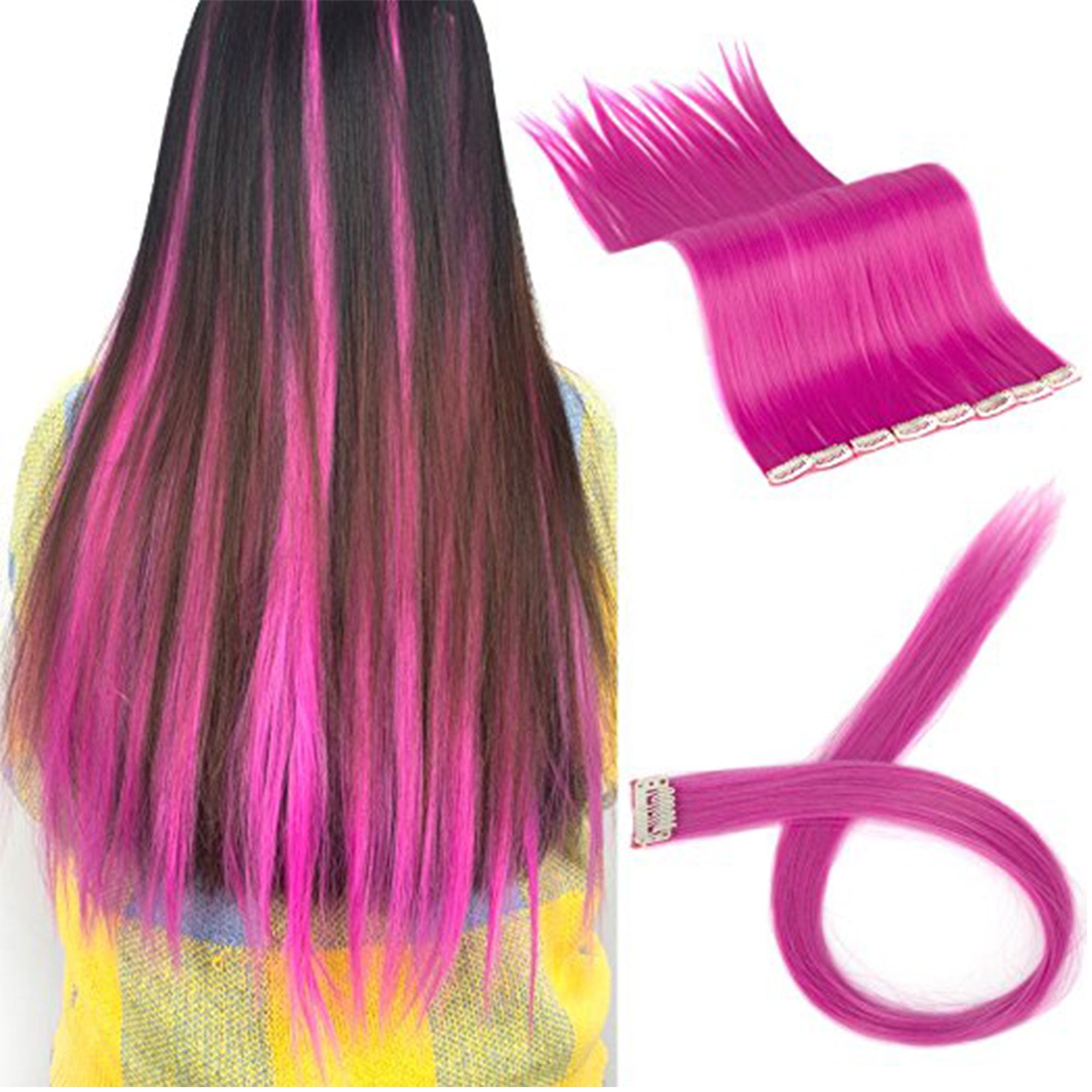 LELINTA 11PCS Straight Colored Clip in Hair Extensions Party Highlight ...