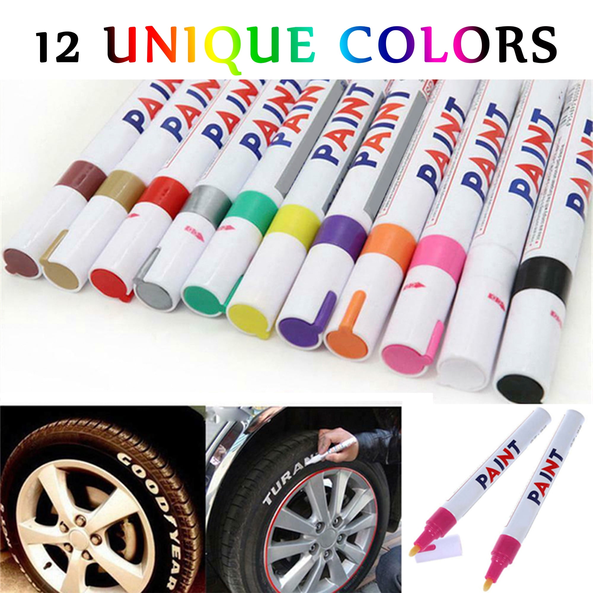 LELINTA 12 Colors Premium Paint Pens, Oil-based Paint Marker, Car Tire ...