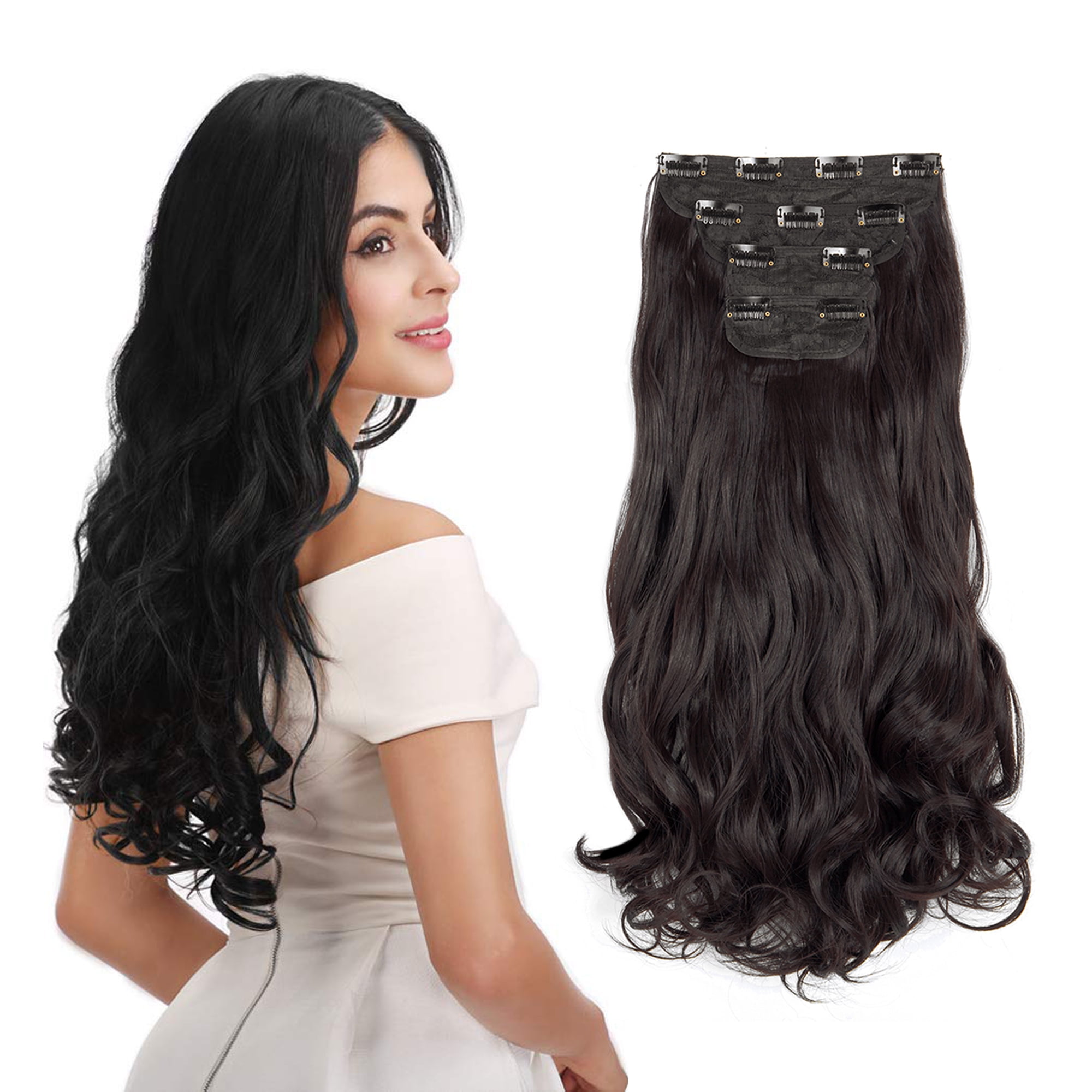 LELINTA 18"/24" Clip In Hair Extensions 4 PCS Long Straight Curly Wavy ...