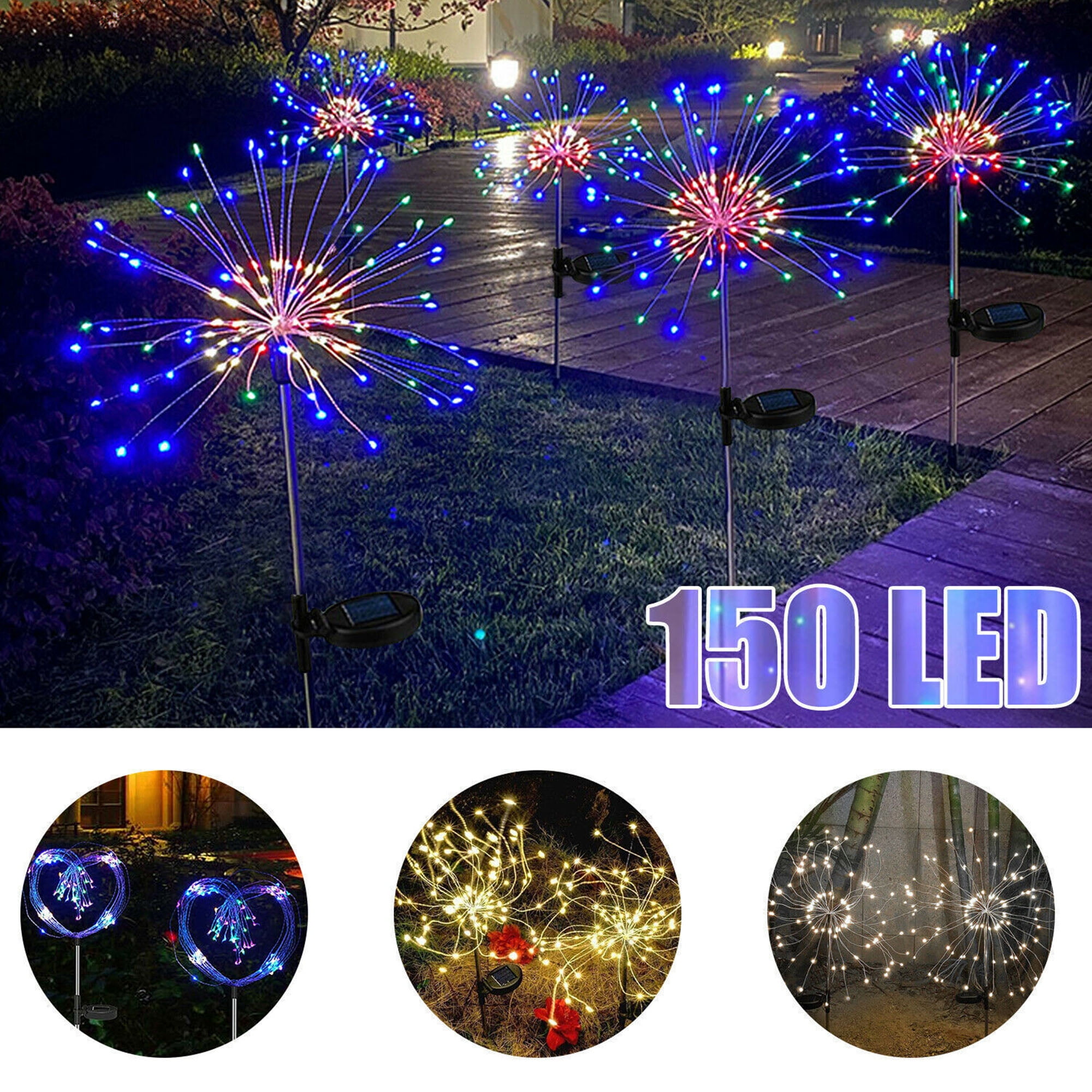 LELINTA 1pcs 150 LED Multicolor Firework Solar Lights, Outdoor ...