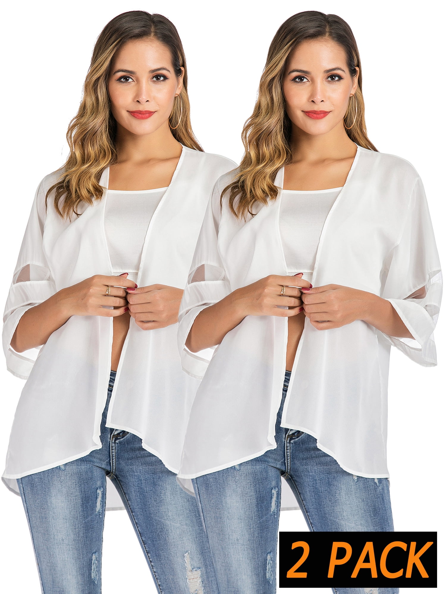LELINTA 2-Packs/ 1-Pack Womens V Neck Mesh Panel Sheer Chiffon Cardigan ...