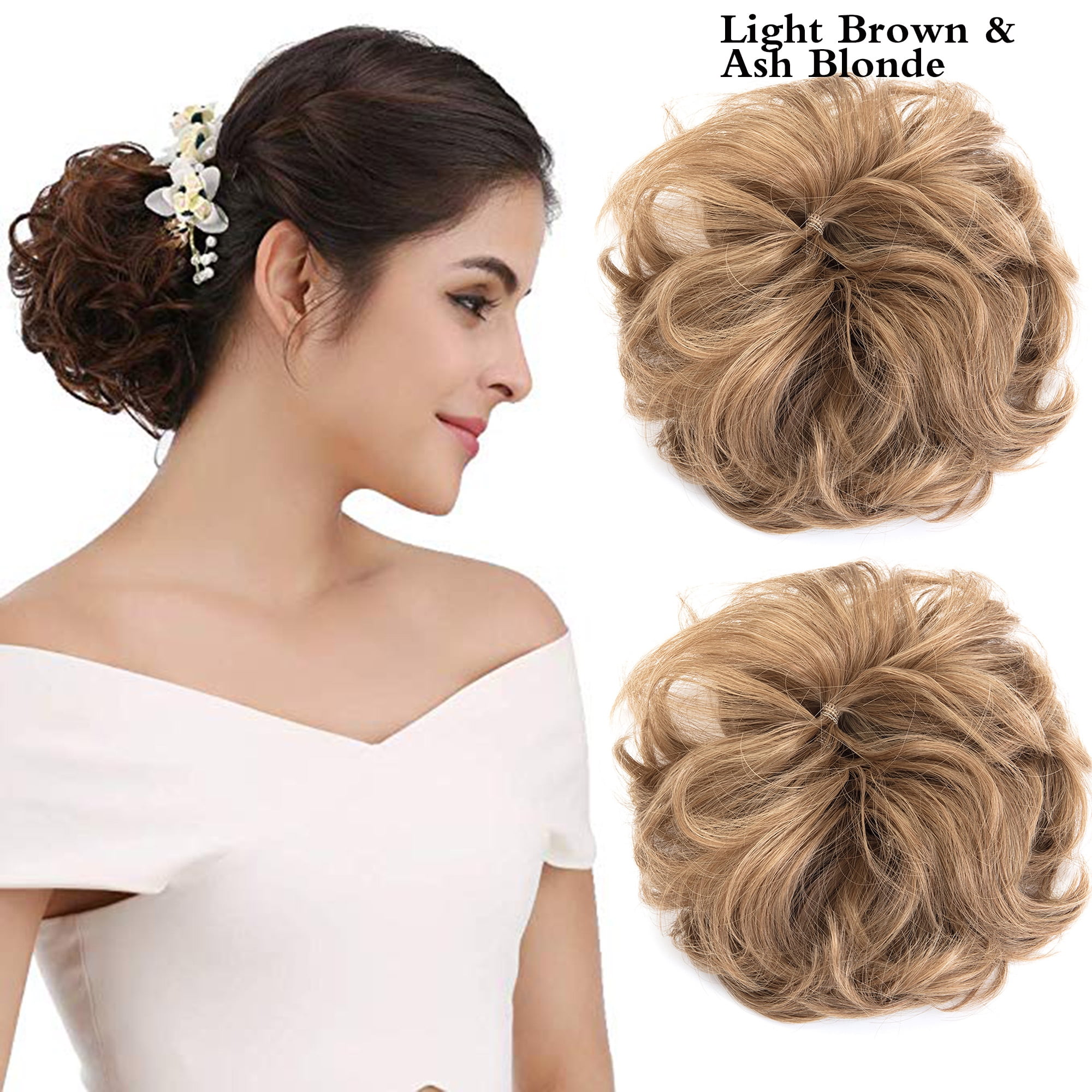 LELINTA 2 Pieces Hair Piece Ponytail Wavy Updo Hair Bun Extensions ...