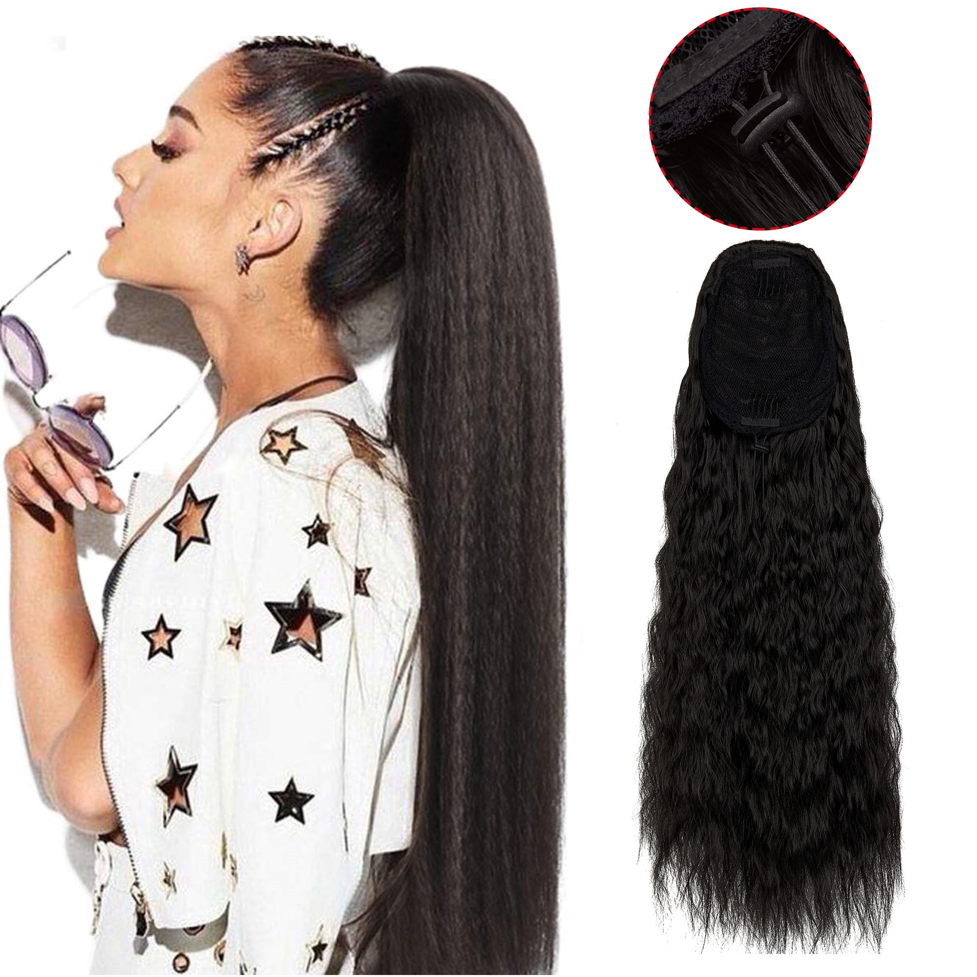 LELINTA 22" Drawstring Ponytail Hair Extension, Long Soft KiLELINTAy ...