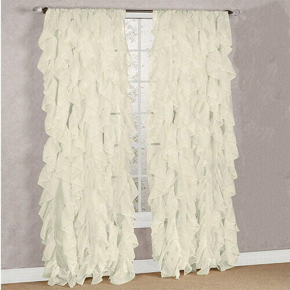 LELINTA 2pc Window Treatment Sheer Cascading Panel Cascade Shabby Chic Sheer Ruffled Curtain ...