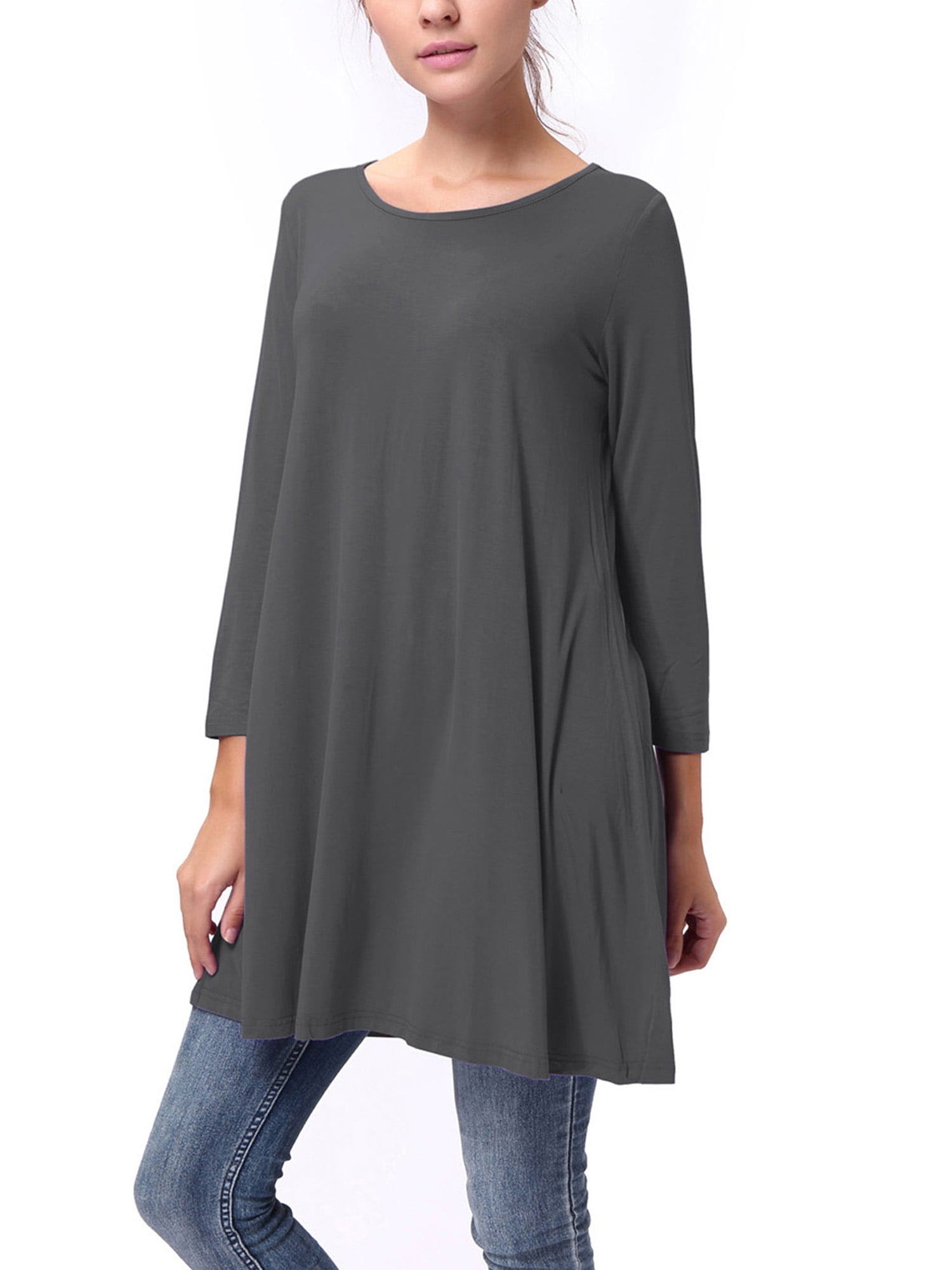 LELINTA 3/4 Sleeves Tunic Blouse Tops for Women Loose Round Neck T ...